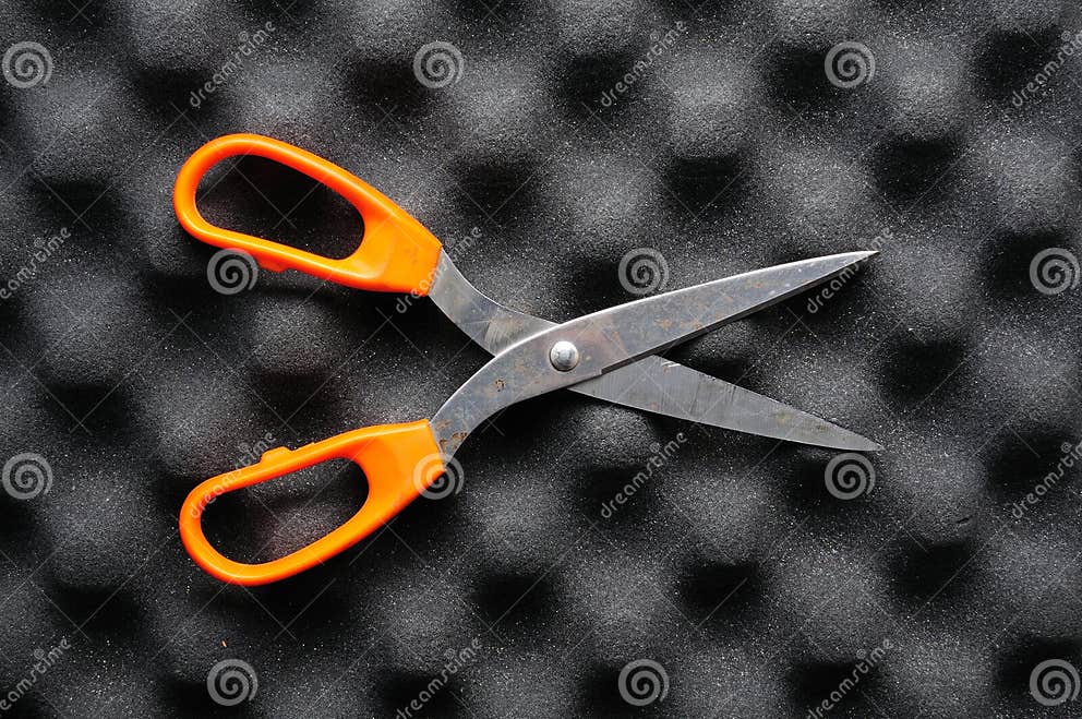 Orange scissors on sponge stock photo. Image of texture - 16778180