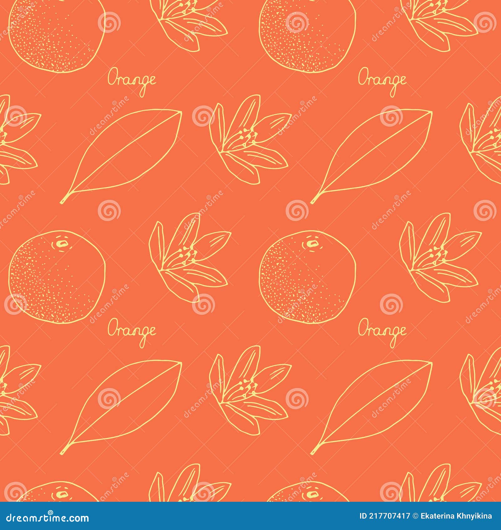 Orange Seamless Pattern, Vector Illustration, Hand Drawn Sketch, Orange ...