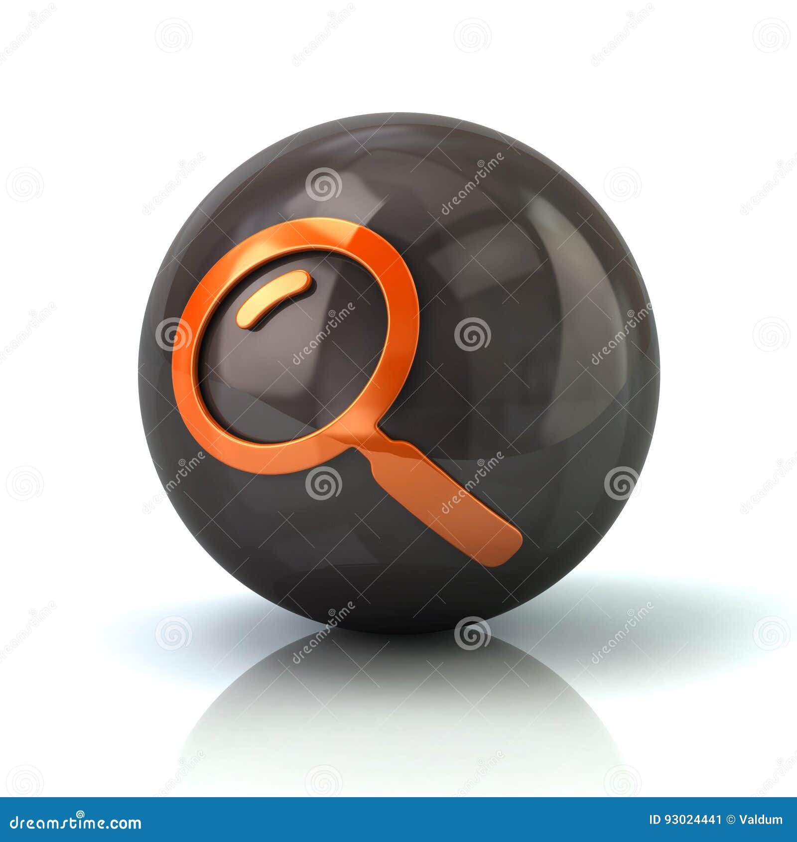 Orange Search Icon on Black Glossy Sphere Stock Illustration ...
