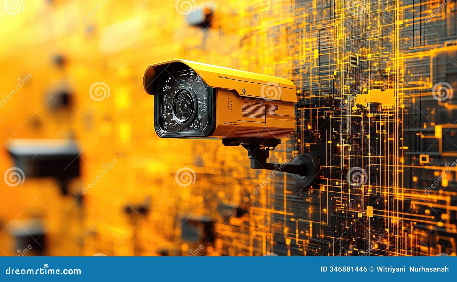Orange Security Camera Mounted on a Circuit Board Wall Stock ...