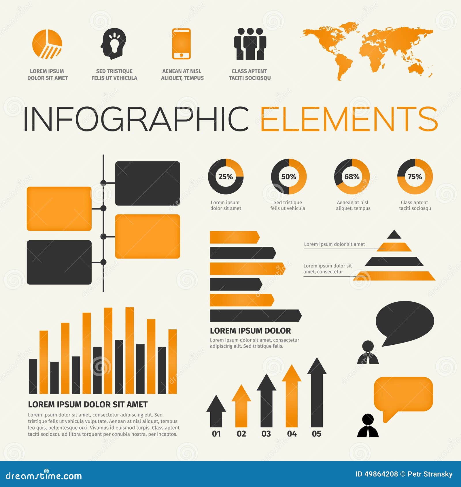 Orange Set of Infographic Elements Stock Vector - Illustration of ...