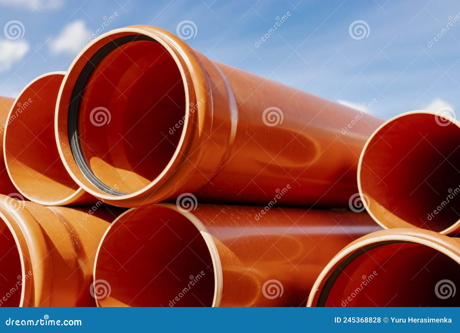 Orange Sewer Pipes at the Construction Site. Preparation for the ...