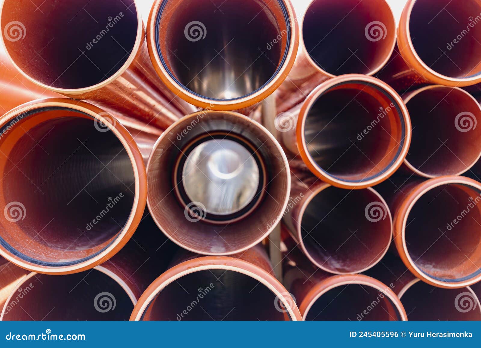 Orange Sewer Pipes at the Construction Site. Preparation for the ...