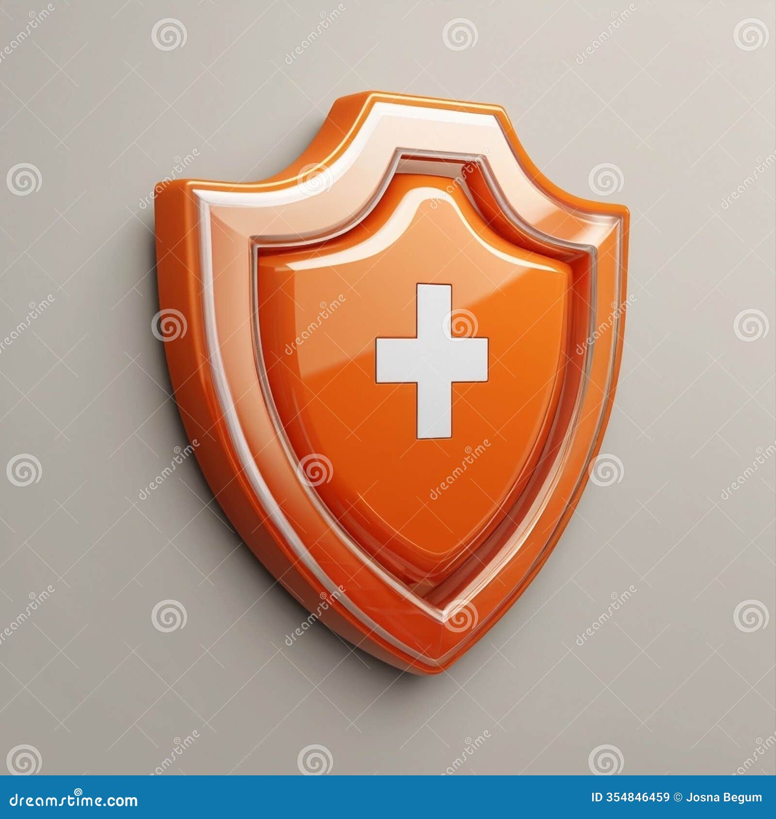 Orange Shield First Aid Cross 3d Render Icon Isolated on Transparent ...