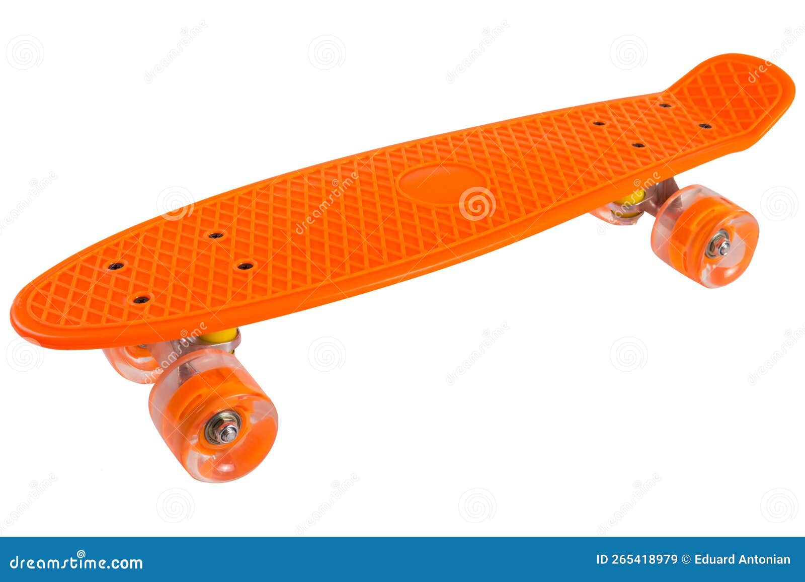 Orange Skateboard with Transparent Silicone Wheels, Side View, on a ...