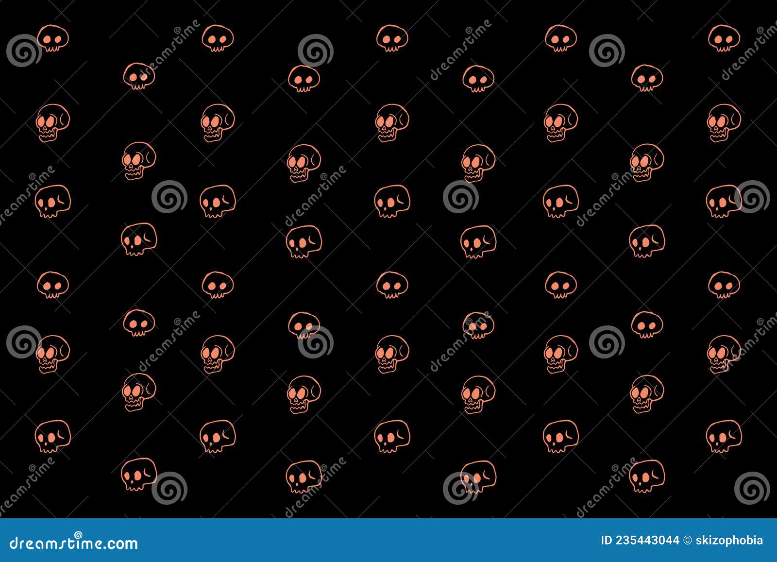 Orange Skull Pattern Black Background Stock Vector - Illustration of ...