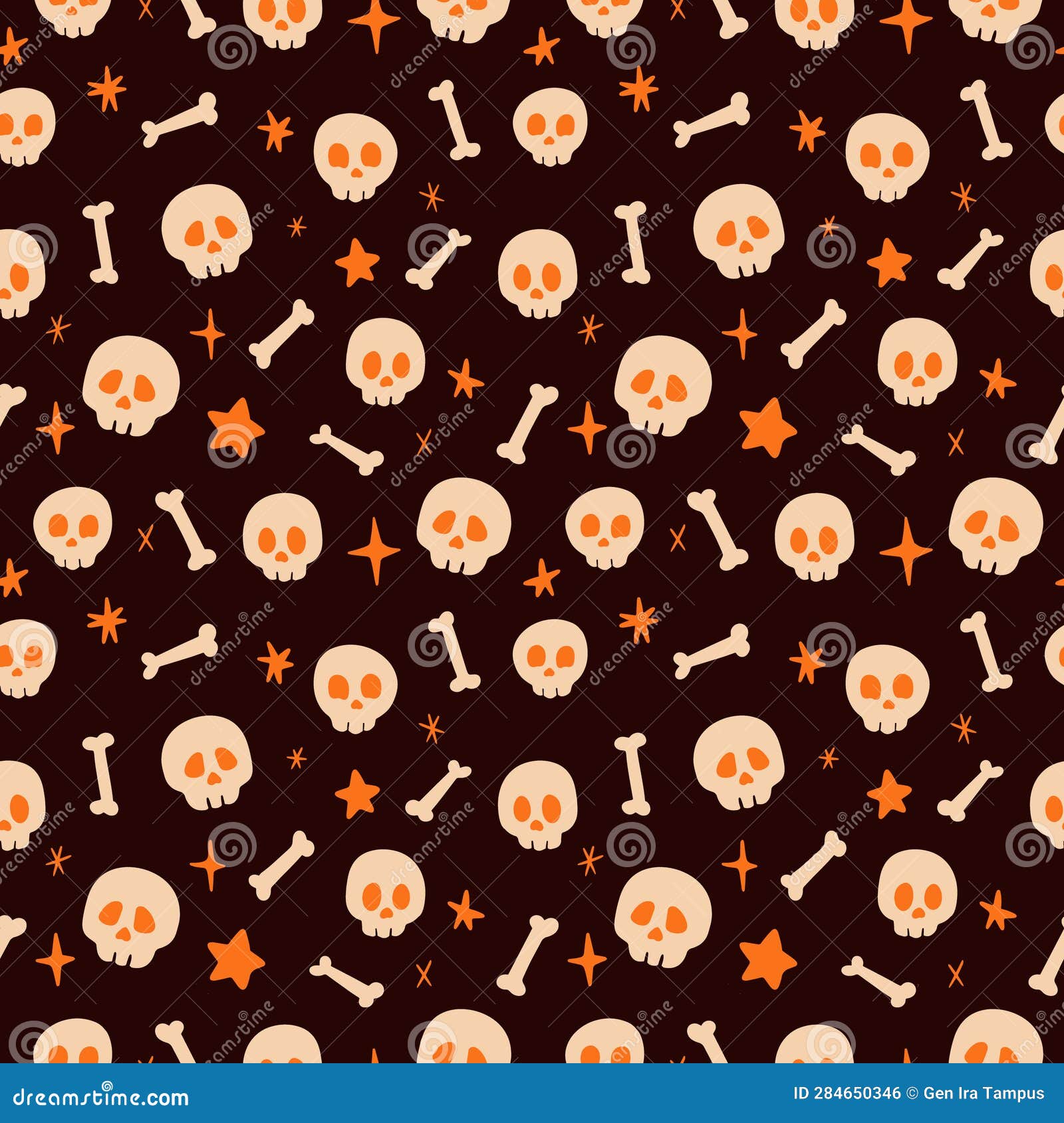 Orange Skulls, Bones, and Stars Halloween Pattern Stock Vector ...
