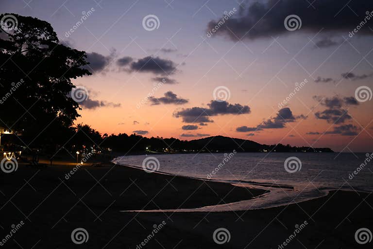 Orange Sky Evening, Beachfront Restaurant Open Fire in Rows. the Stock ...