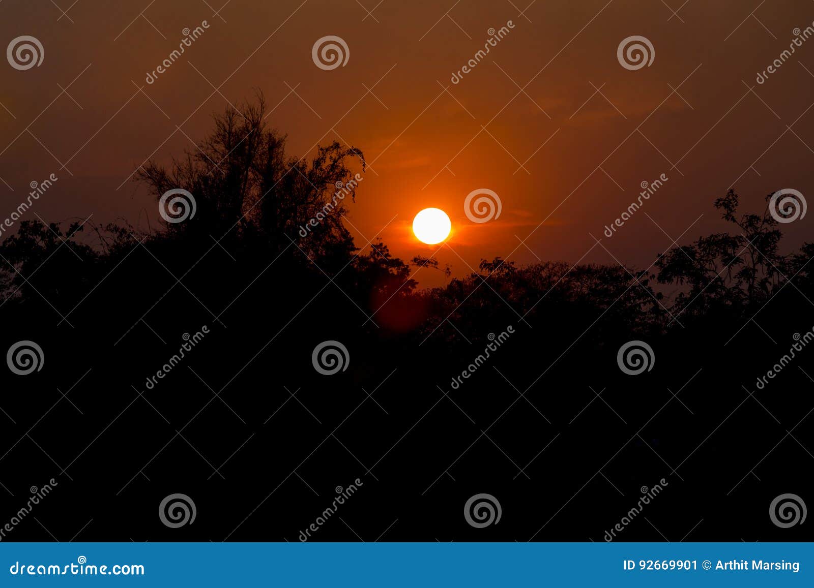 Orange Sky on Sunset Time the Sun Still Bright and Round Behind Shadow ...