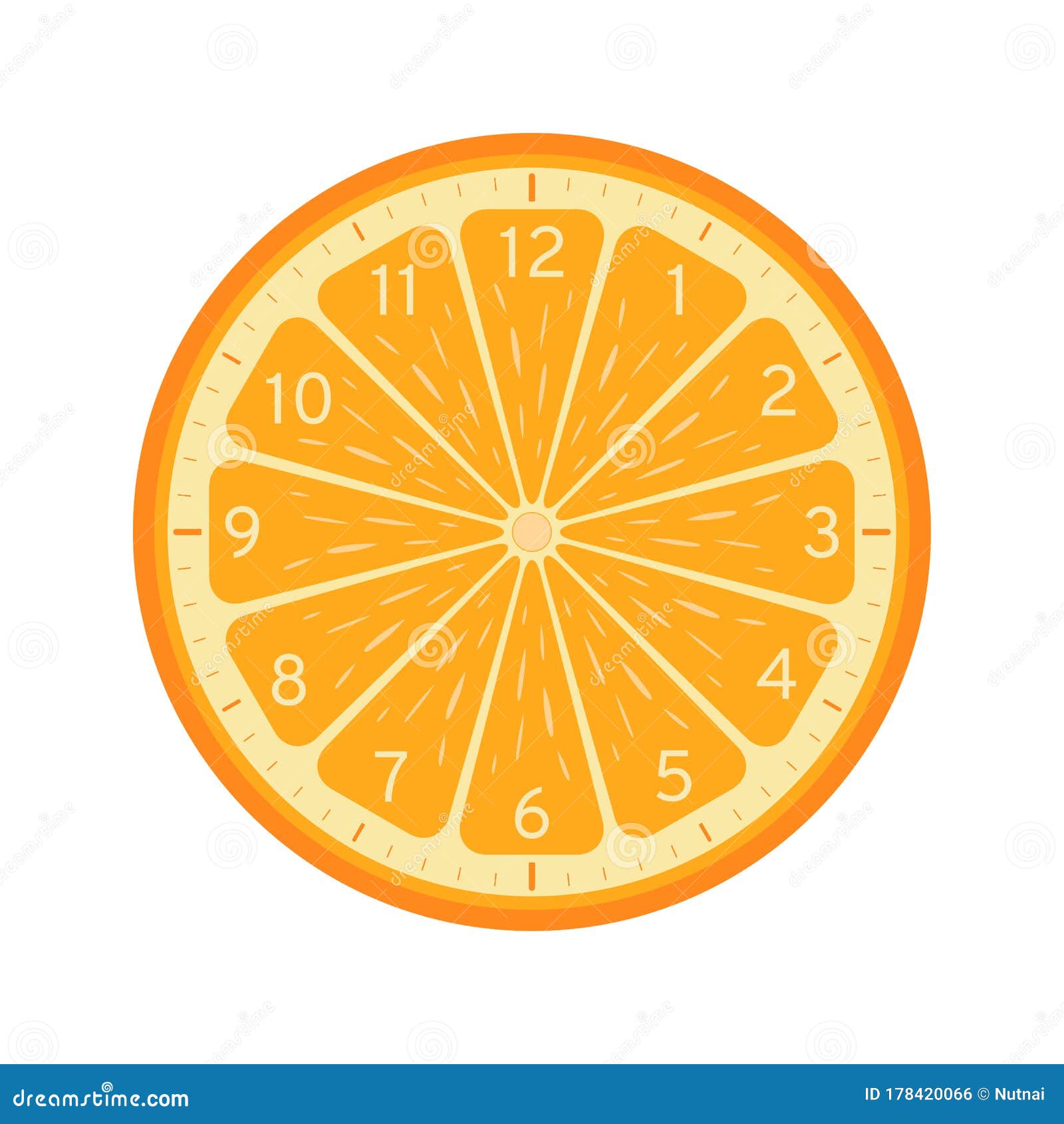 Orange Slice Concept, Printable Clock Face Template Isolated on White ...