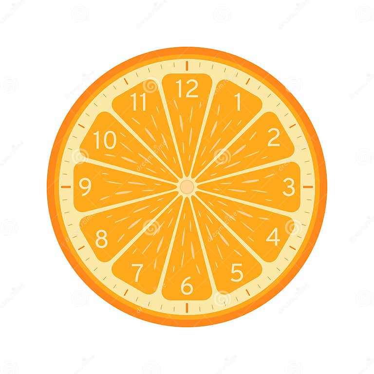 Orange Slice Concept, Printable Clock Face Template Isolated on White ...