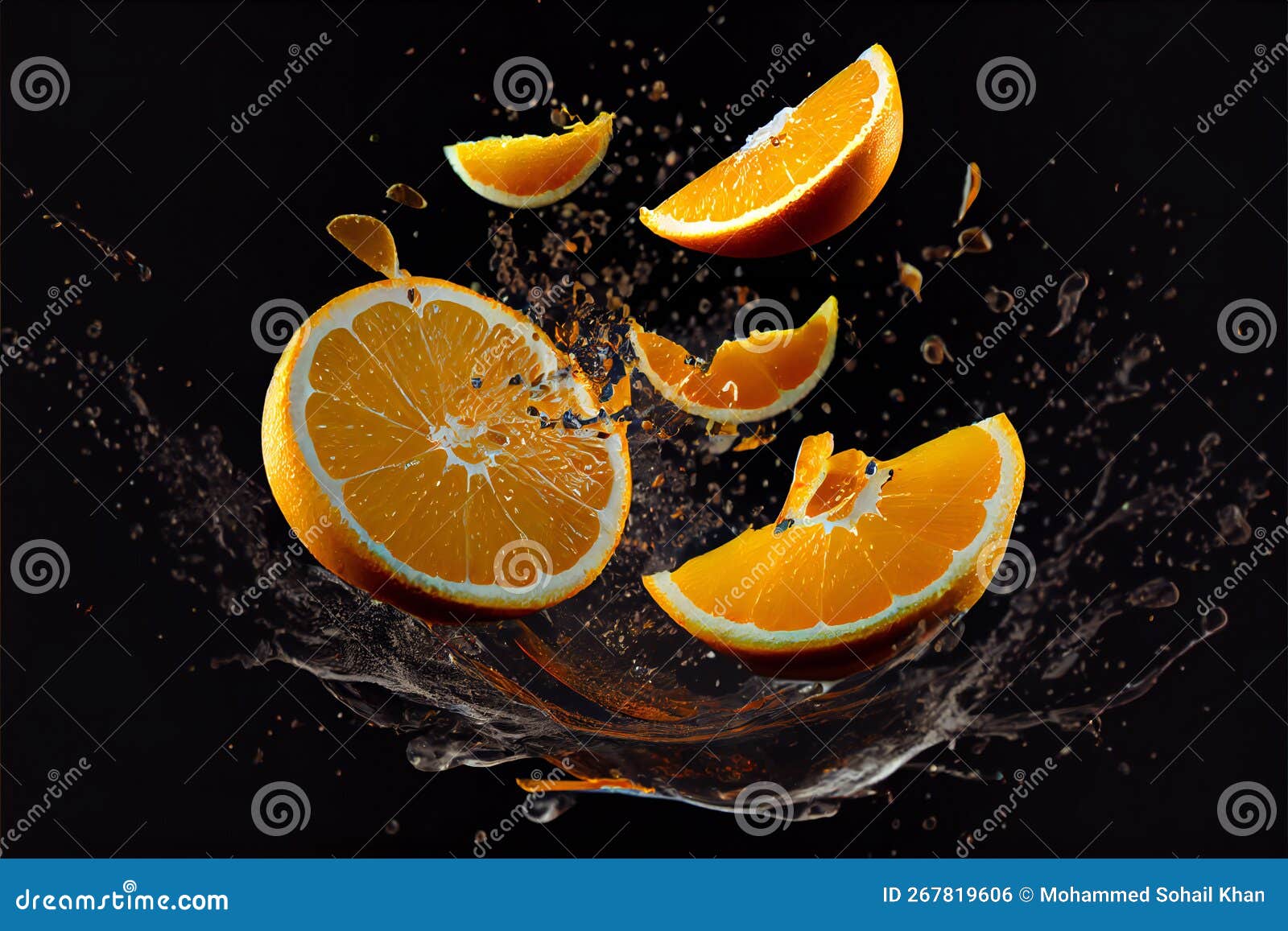 Orange Slice Dripped in Juice Glass with Exploding Juice Splashing AI ...