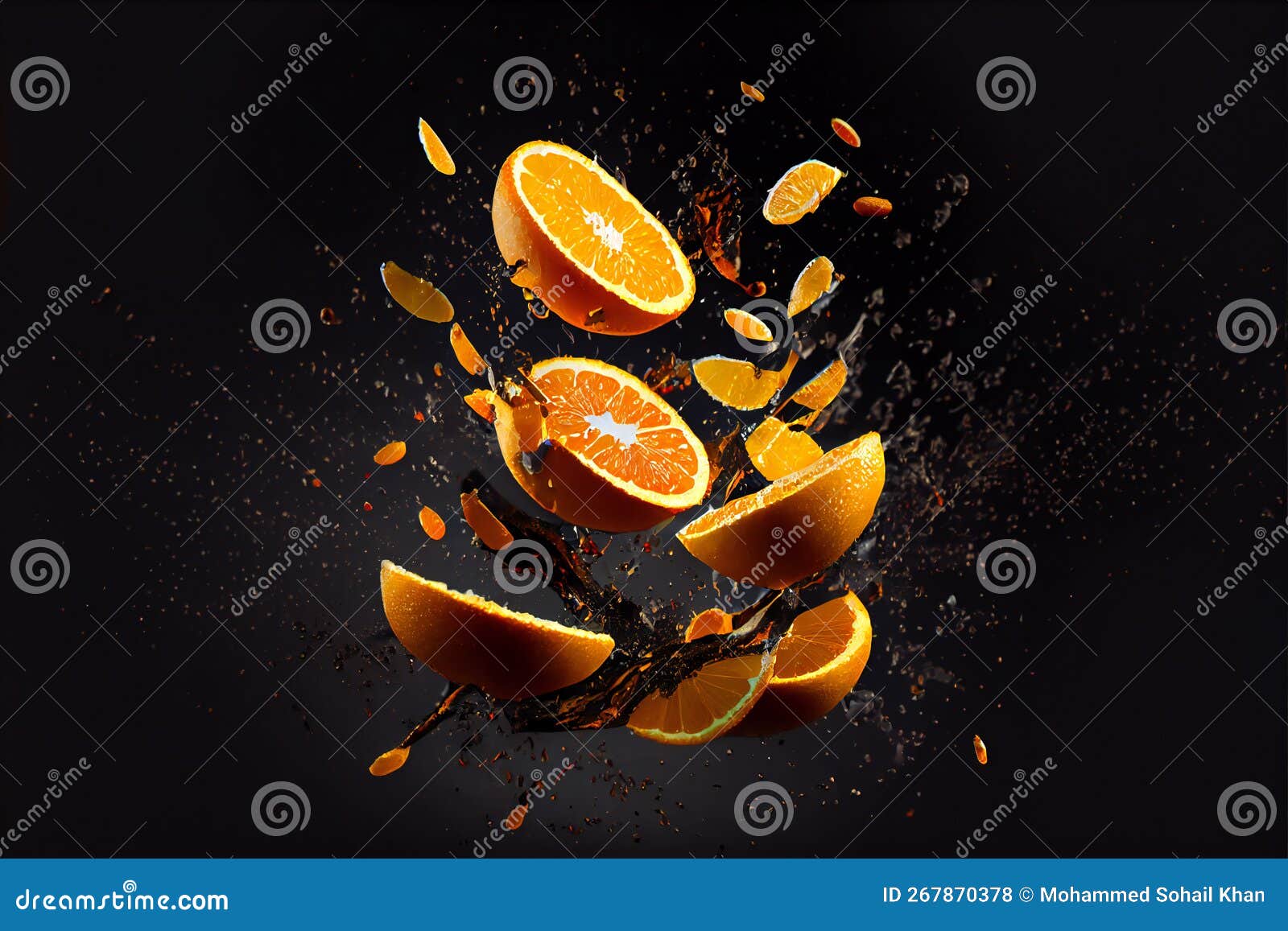 Orange Slice Dripped in Juice Glass with Exploding Juice Splashing AI ... Orange Slice Dripped in Juice Glass with Exploding Juice Splashing AI ...