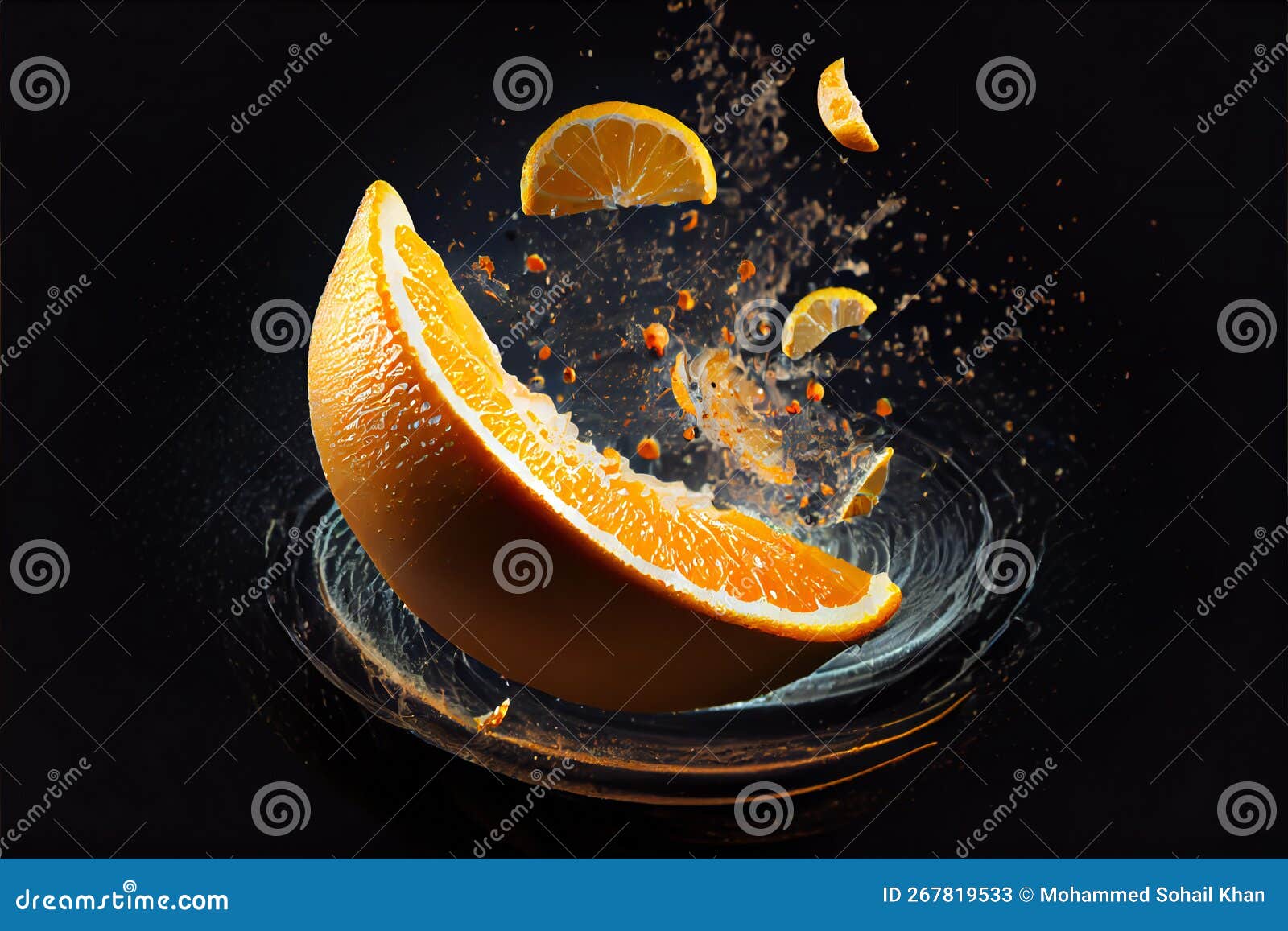 Orange Slice Dripped in Juice Glass with Exploding Juice Splashing AI ...