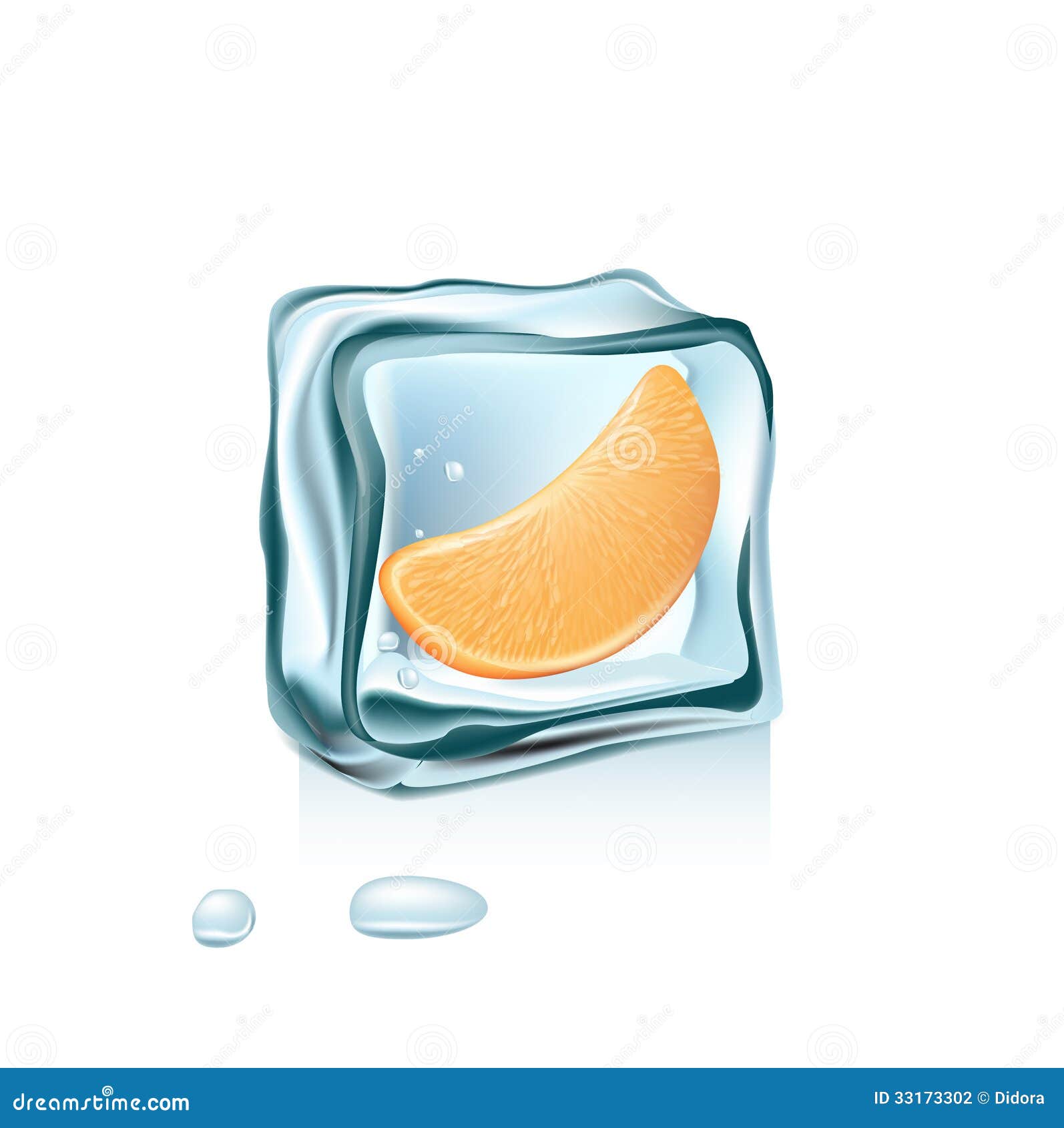 Orange slice and ice cube stock vector. Illustration of blue - 33173302