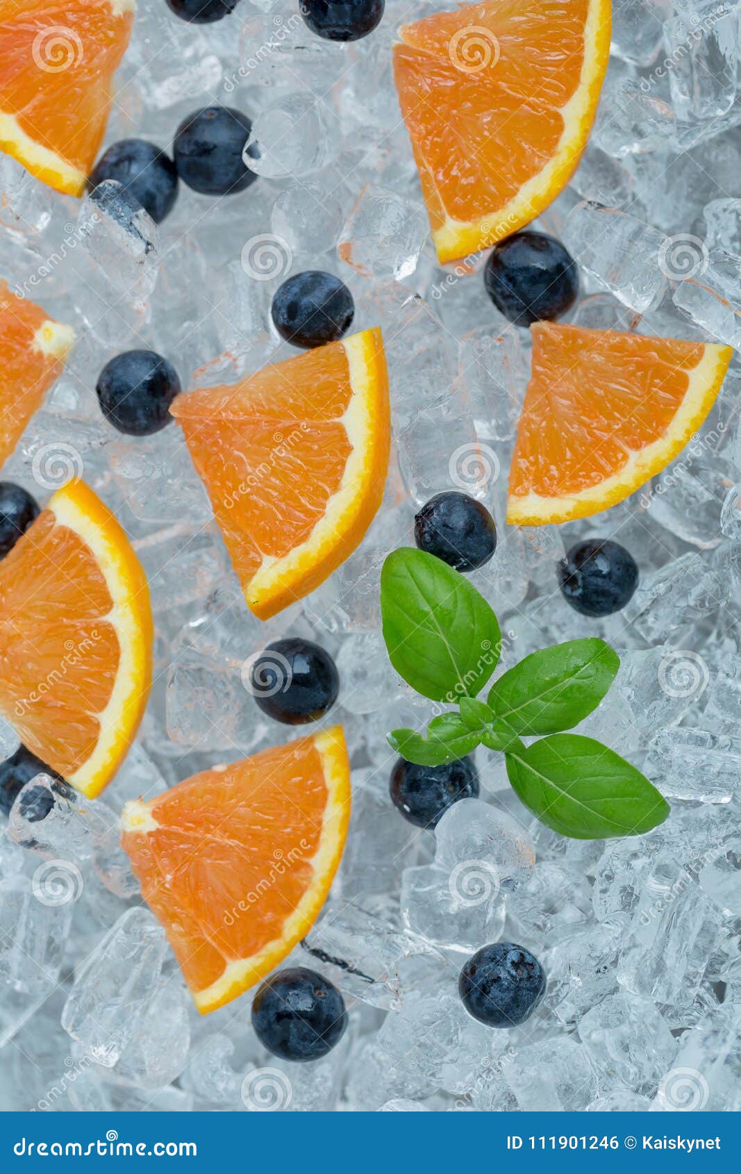 Orange Sliced and Blueberries on Ice Tube Background Stock Photo ...