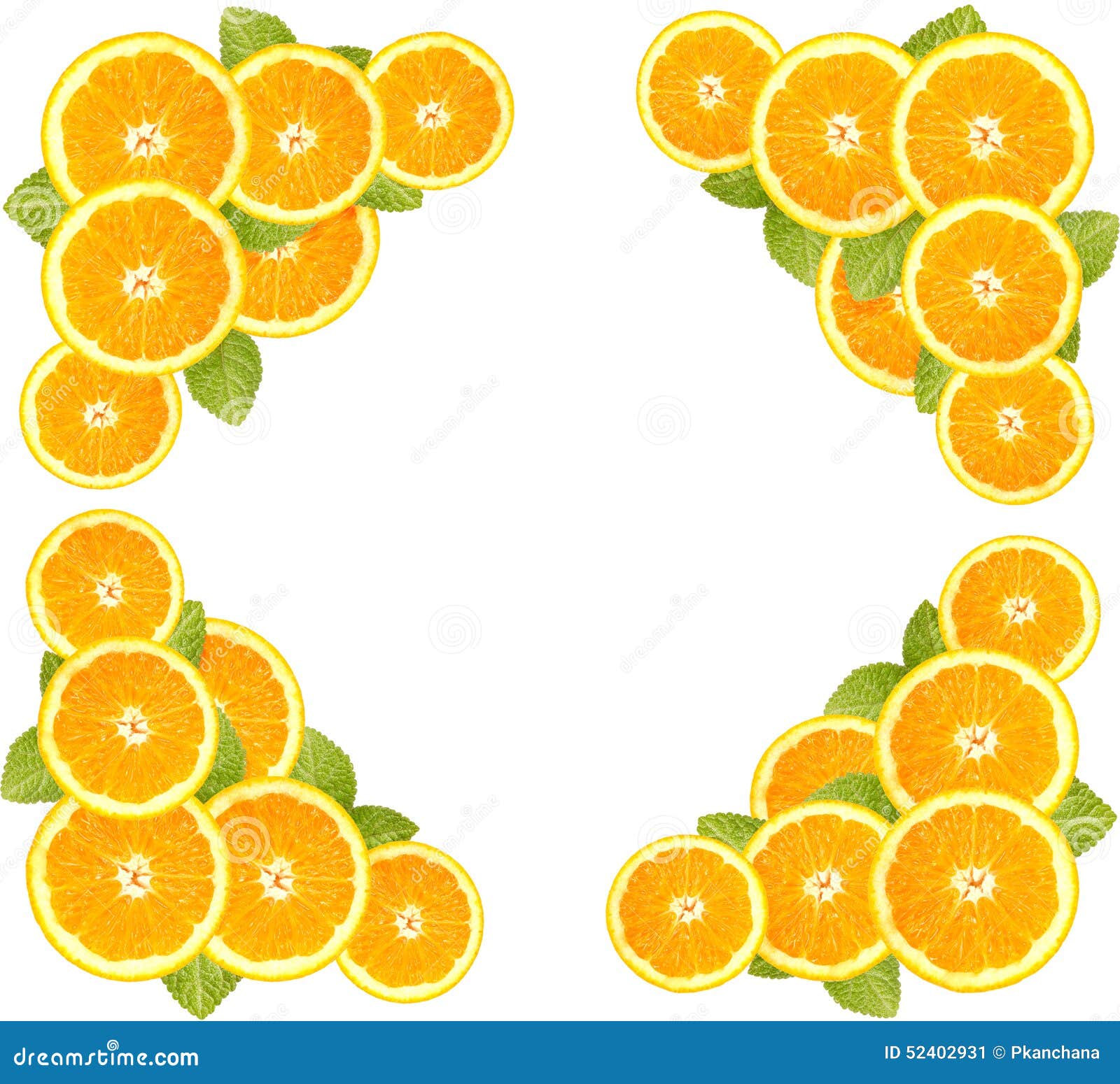 Orange Sliced and Leaves Border Stock Image - Image of round, isolated ...