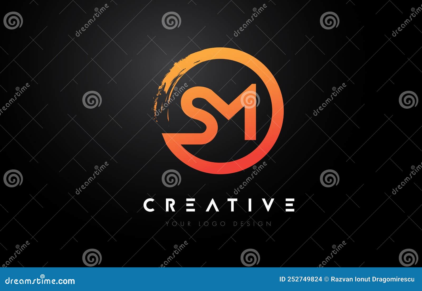 SM Circular Letter Logo with Circle Brush Design and Black Background ...