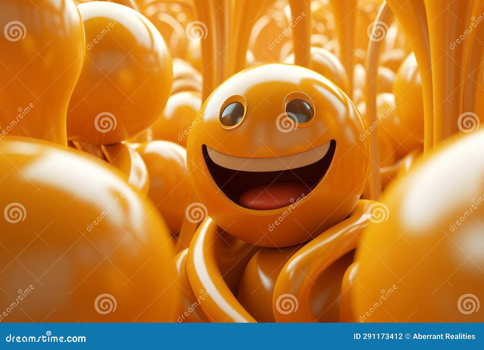An Orange Smiley Face Surrounded by Many Orange Balls Stock ...