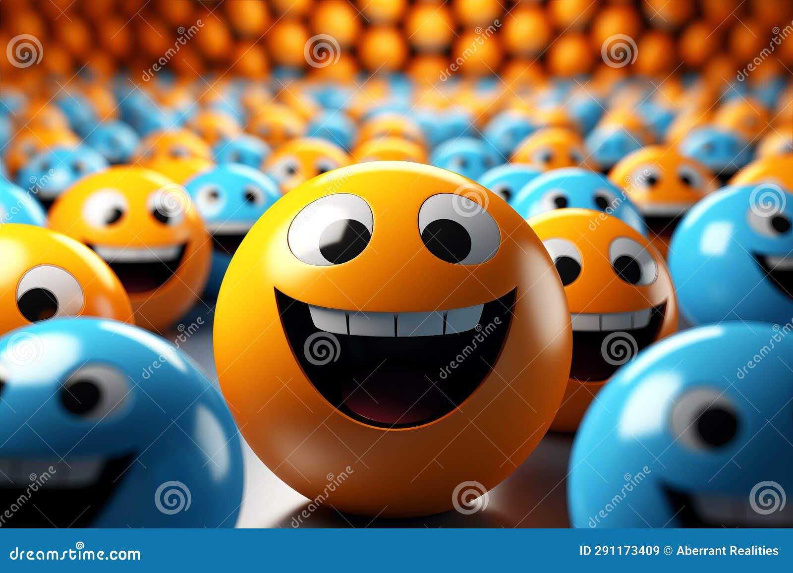 An Orange Smiley Face Surrounded by Many Blue Balls Stock Illustration ...