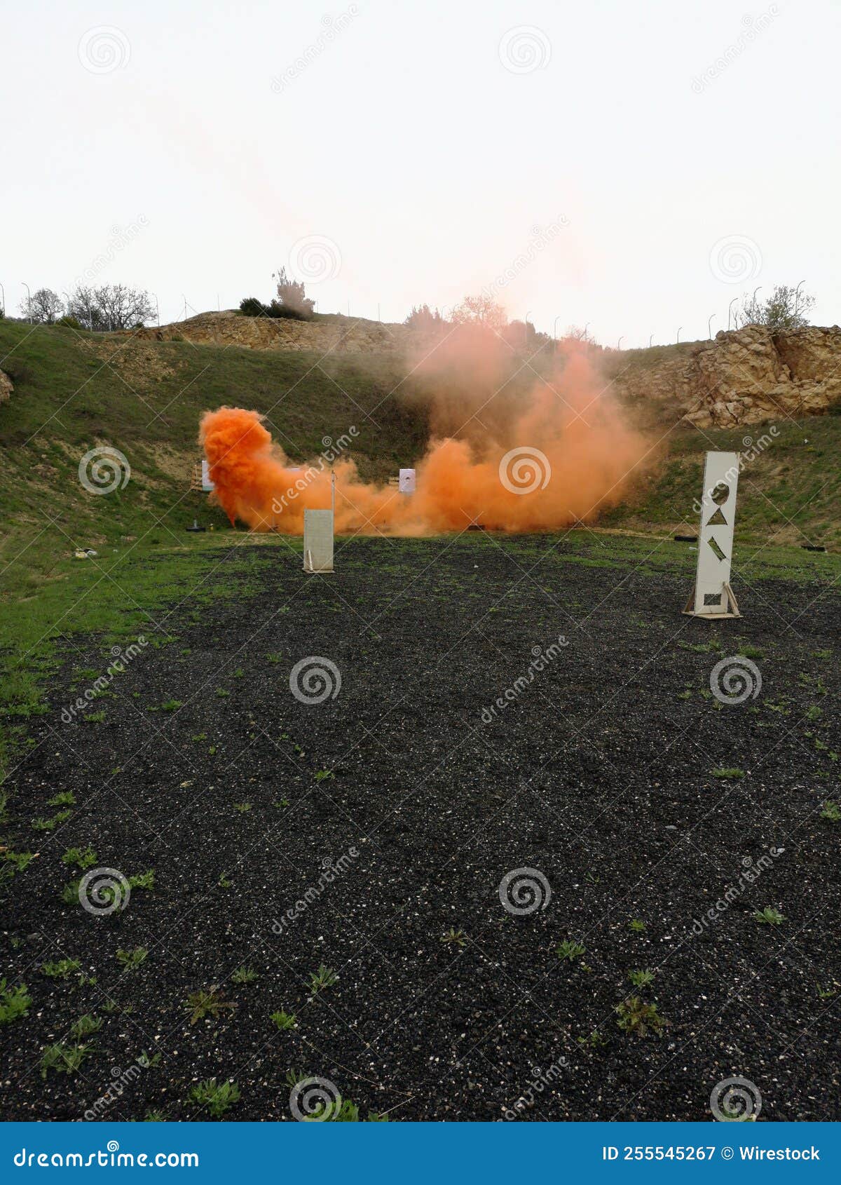 Orange Smoke Field Contrast the Shooting Range Stock Image - Image of ...