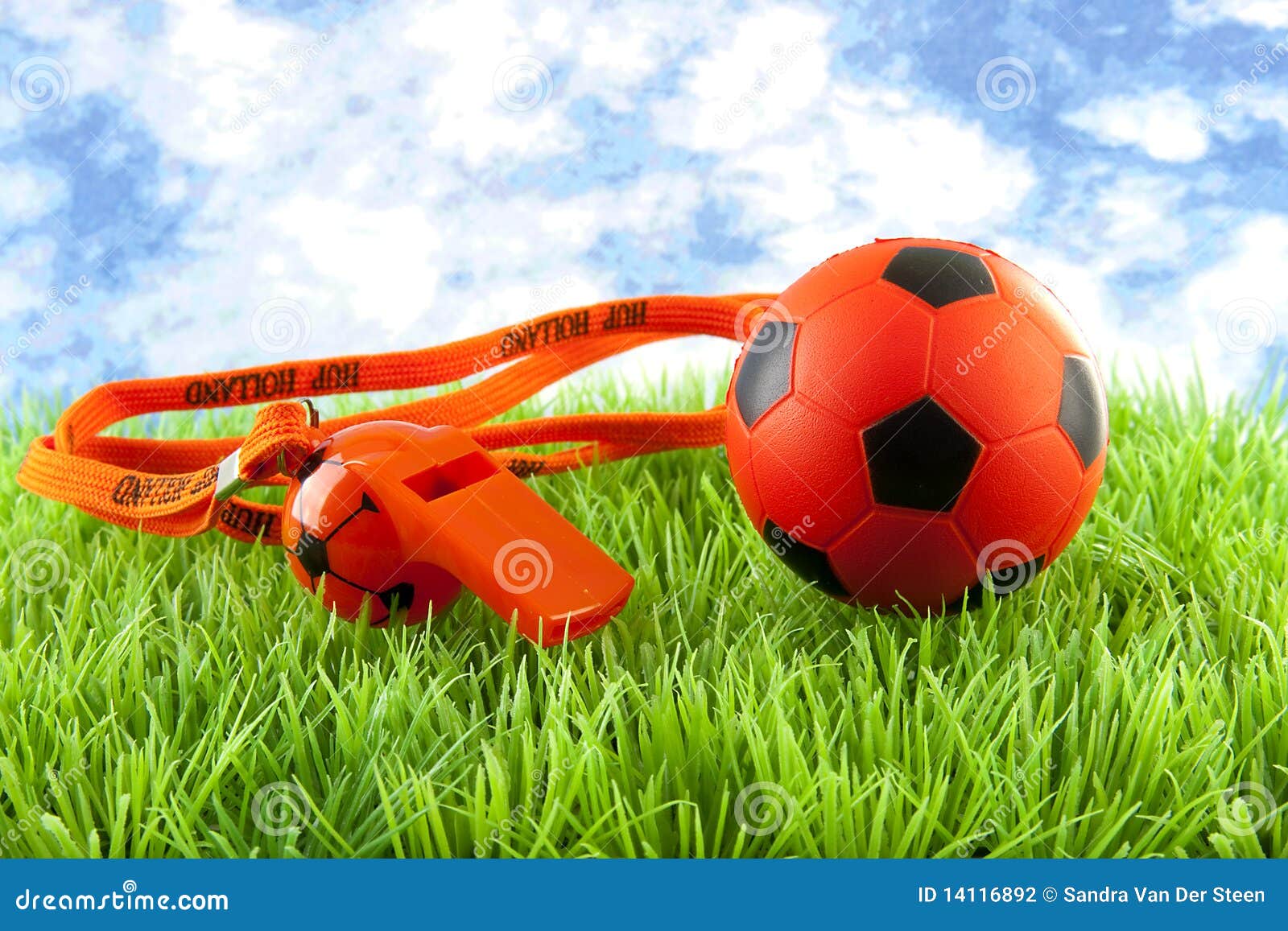 Orange Soccer Ball and Flute on Grass Stock Photo - Image of ...