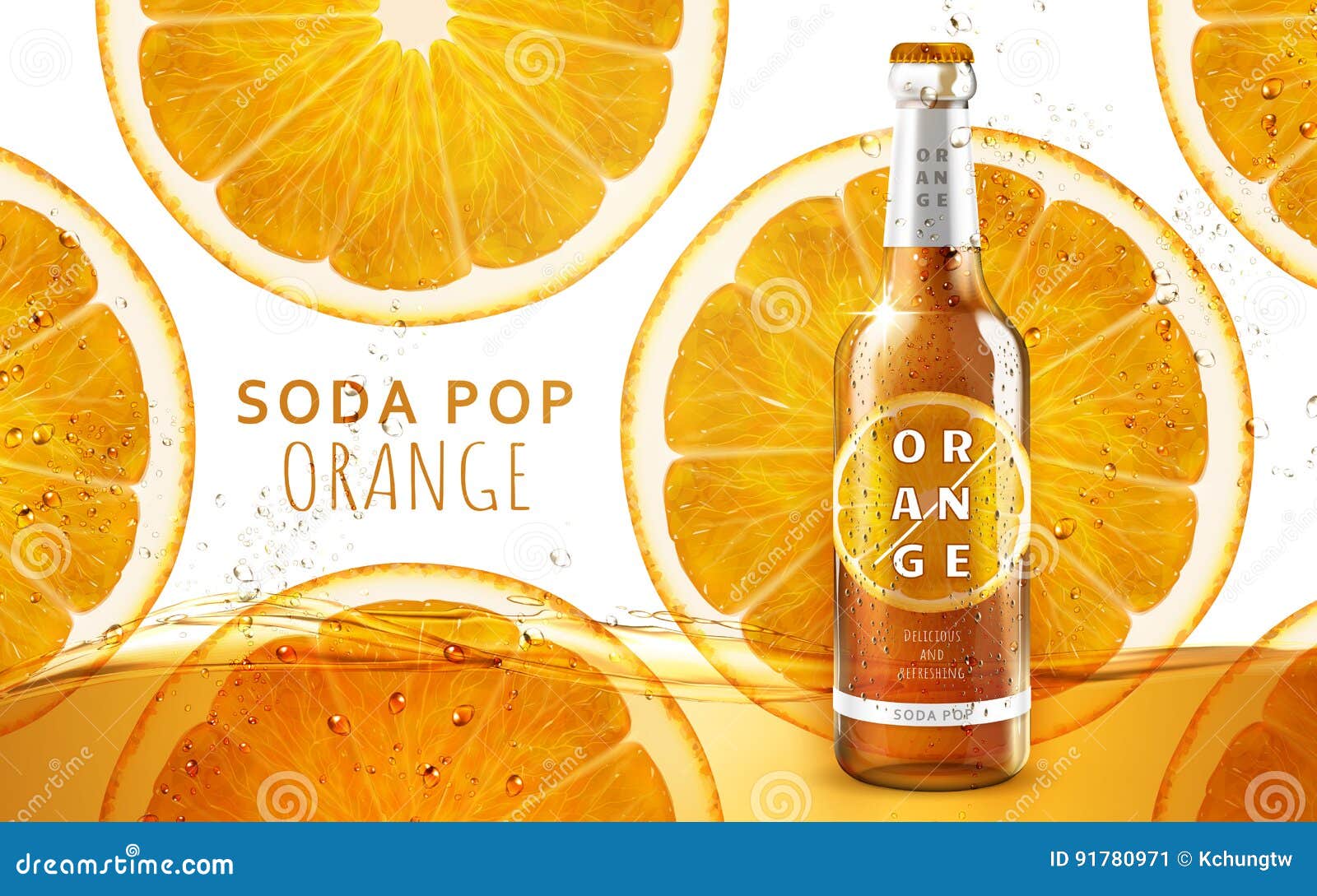 Orange Soda Can Descends, Surrounded By Fresh Oranges, Leaves, And ...