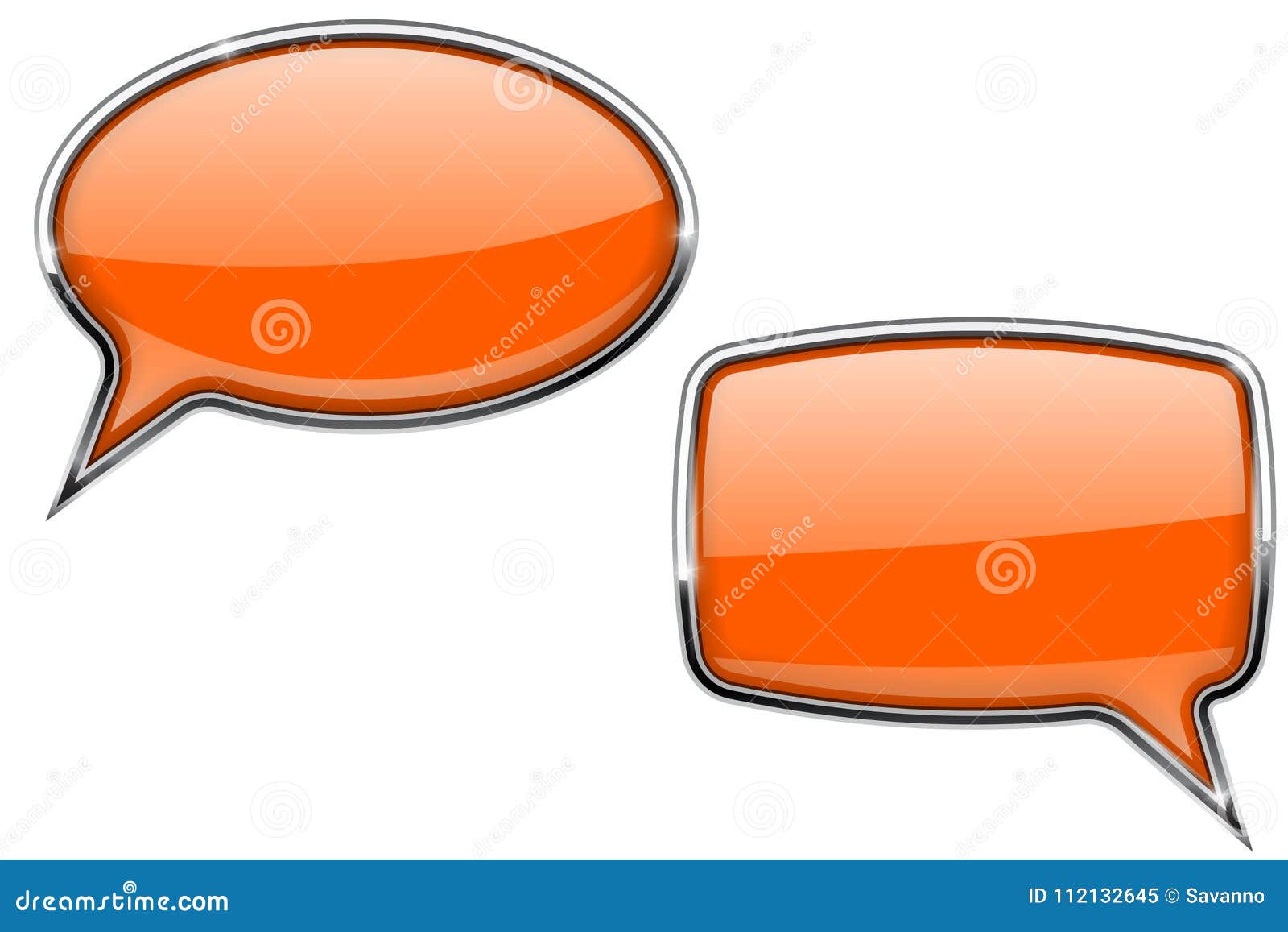Orange Speech Bubbles. Round and Square 3d Icons with Chrome Frame Stock Vector - Illustration ...