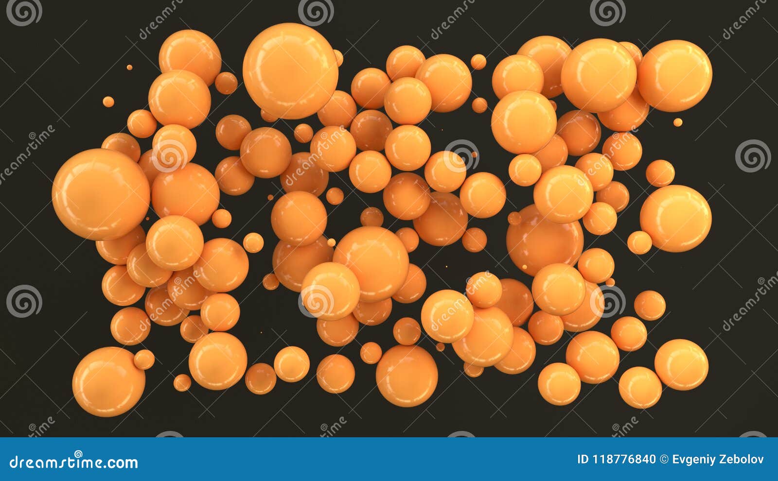Orange Spheres of Random Size on Black Background Stock Illustration ...