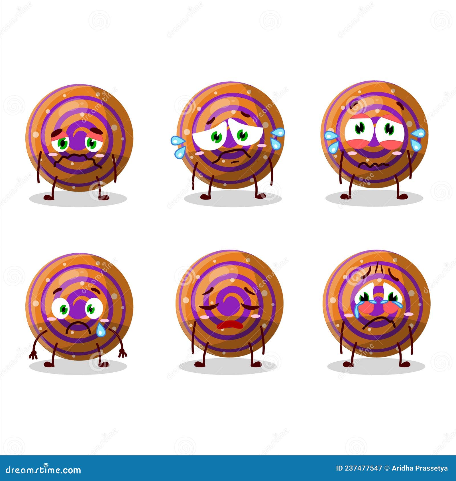 Orange Spiral Gummy Candy Cartoon Character with Sad Expression Stock ...