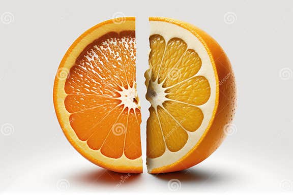 An Orange Split in Half, Displayed Against a White Background Stock ...