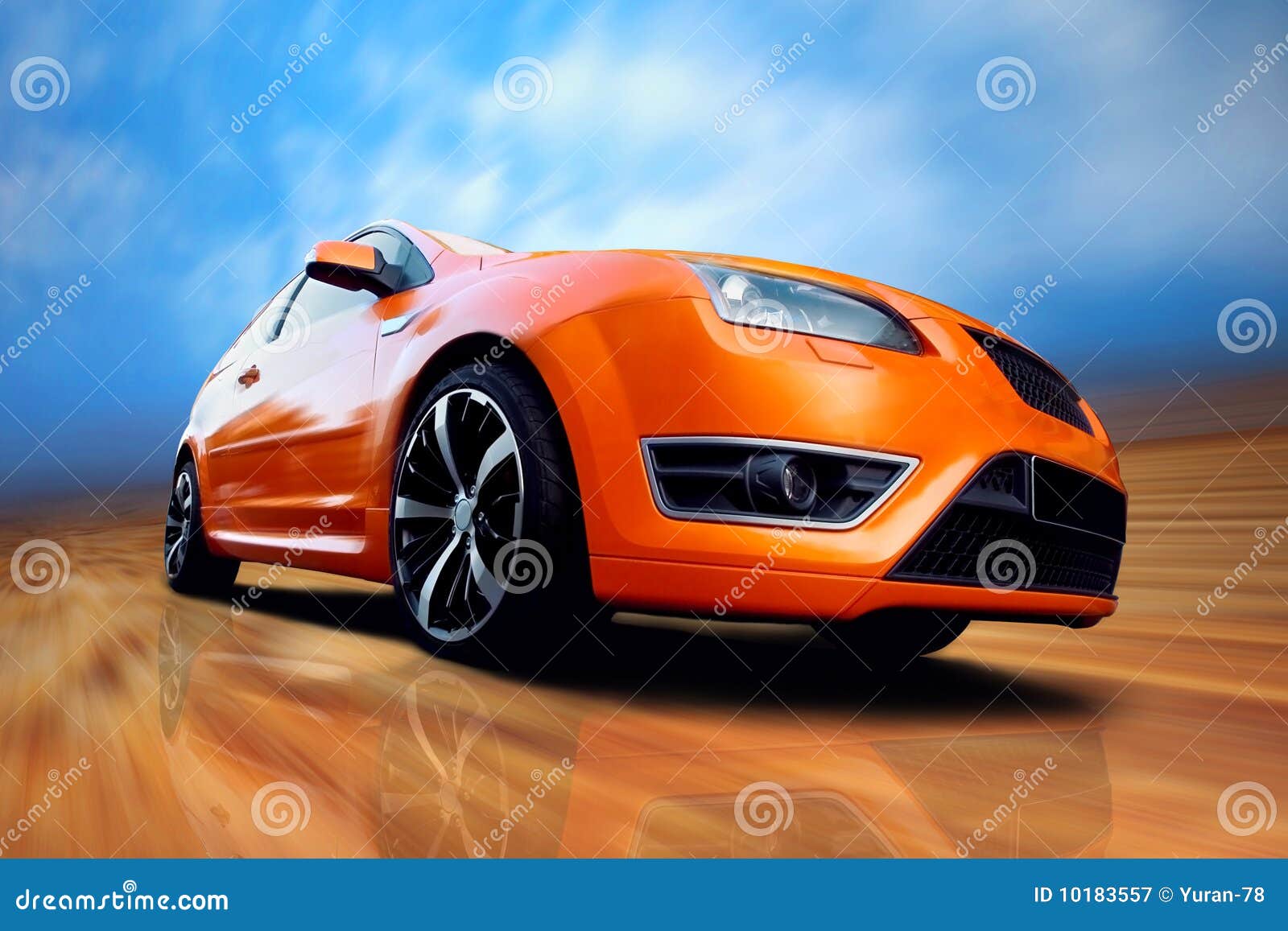 Orange sport car stock image. Image of road, high, front - 10183557