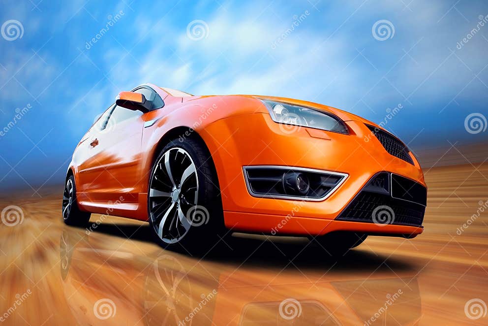 Orange sport car stock image. Image of road, high, front - 10183557