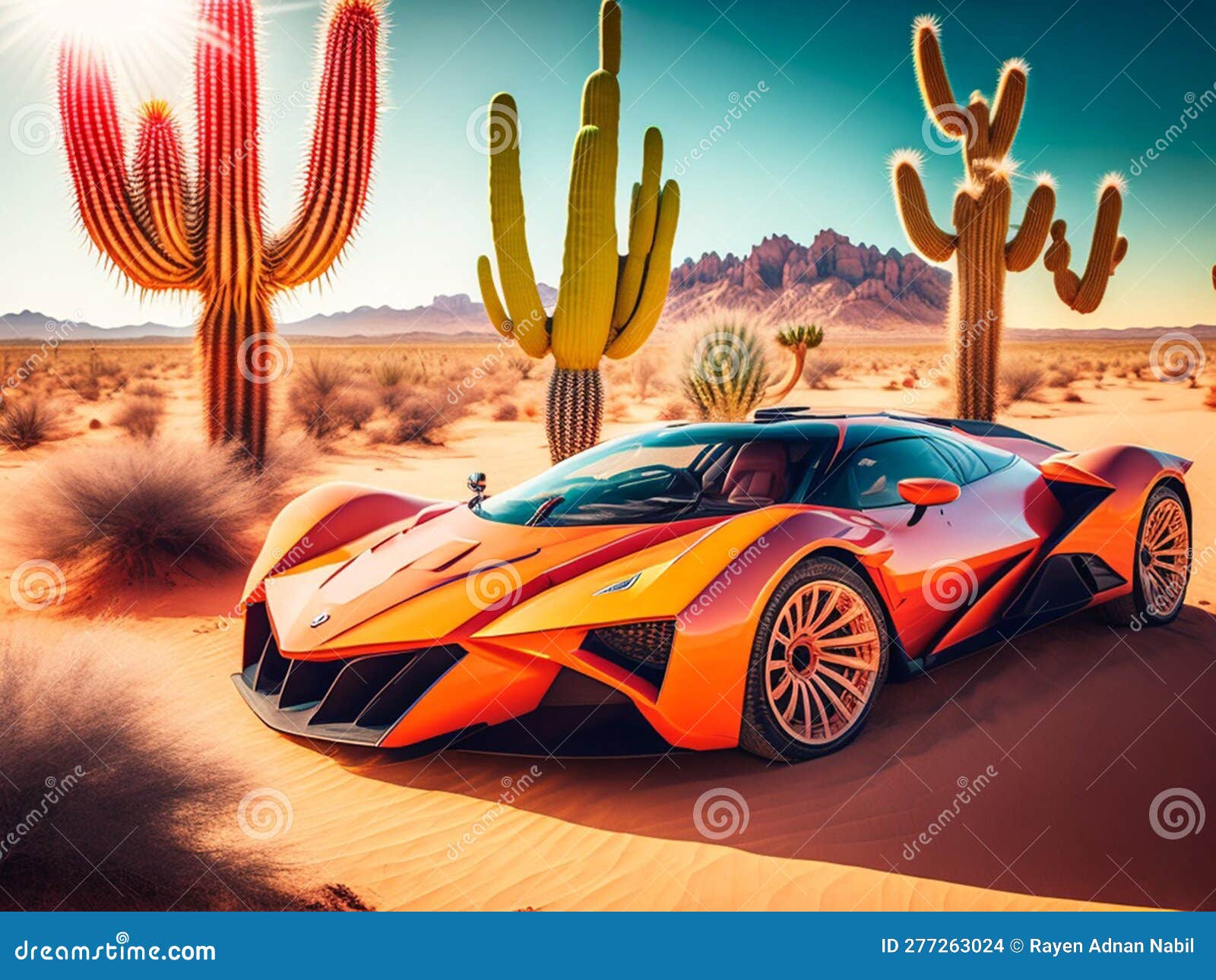 Orange sport car on desert stock illustration. Illustration of desert ...