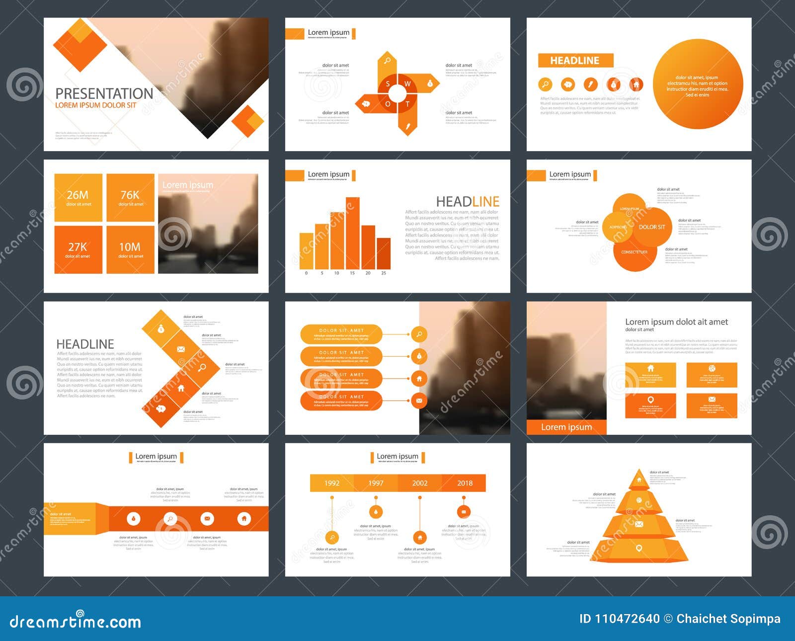 Orange Triangle Bundle Infographic Elements Presentation Template ...