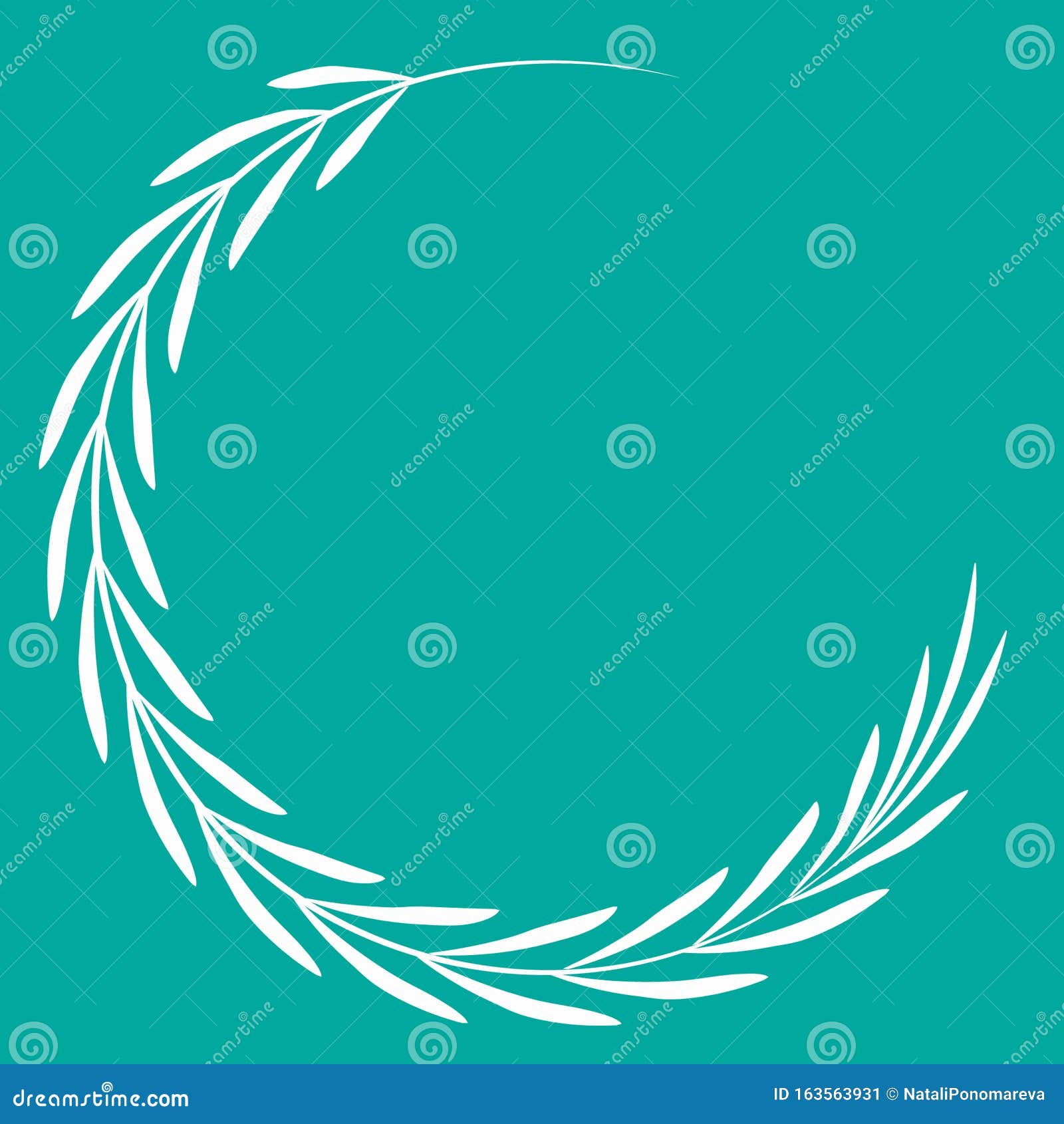 Turquoise Square Frame with Simple Leaves in the Form of a Circle Stock ...