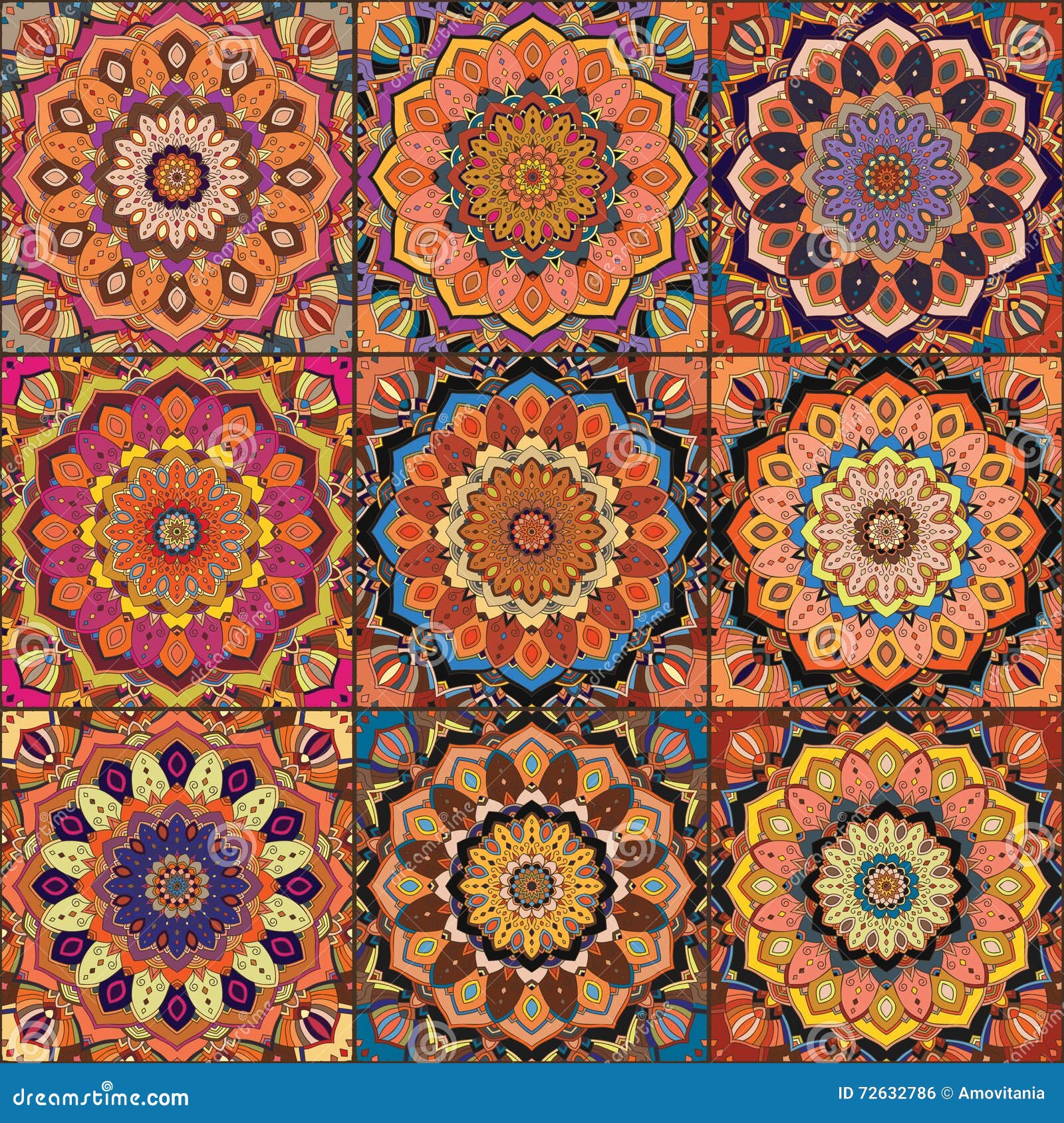 Orange Square Tile Boho Pattern Stock Vector - Illustration of orange ...