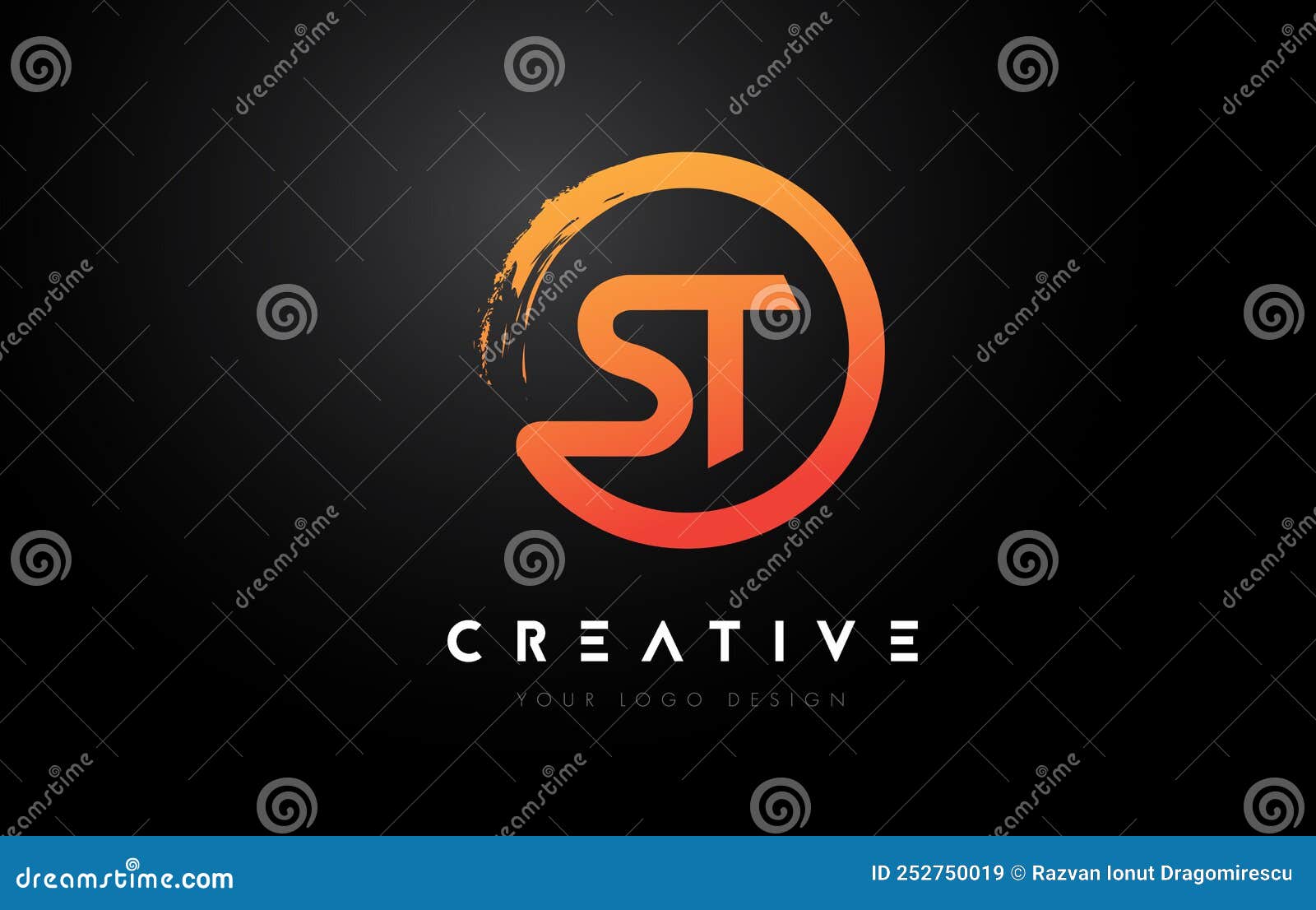 ST Circular Letter Logo with Circle Brush Design and Black Background ...