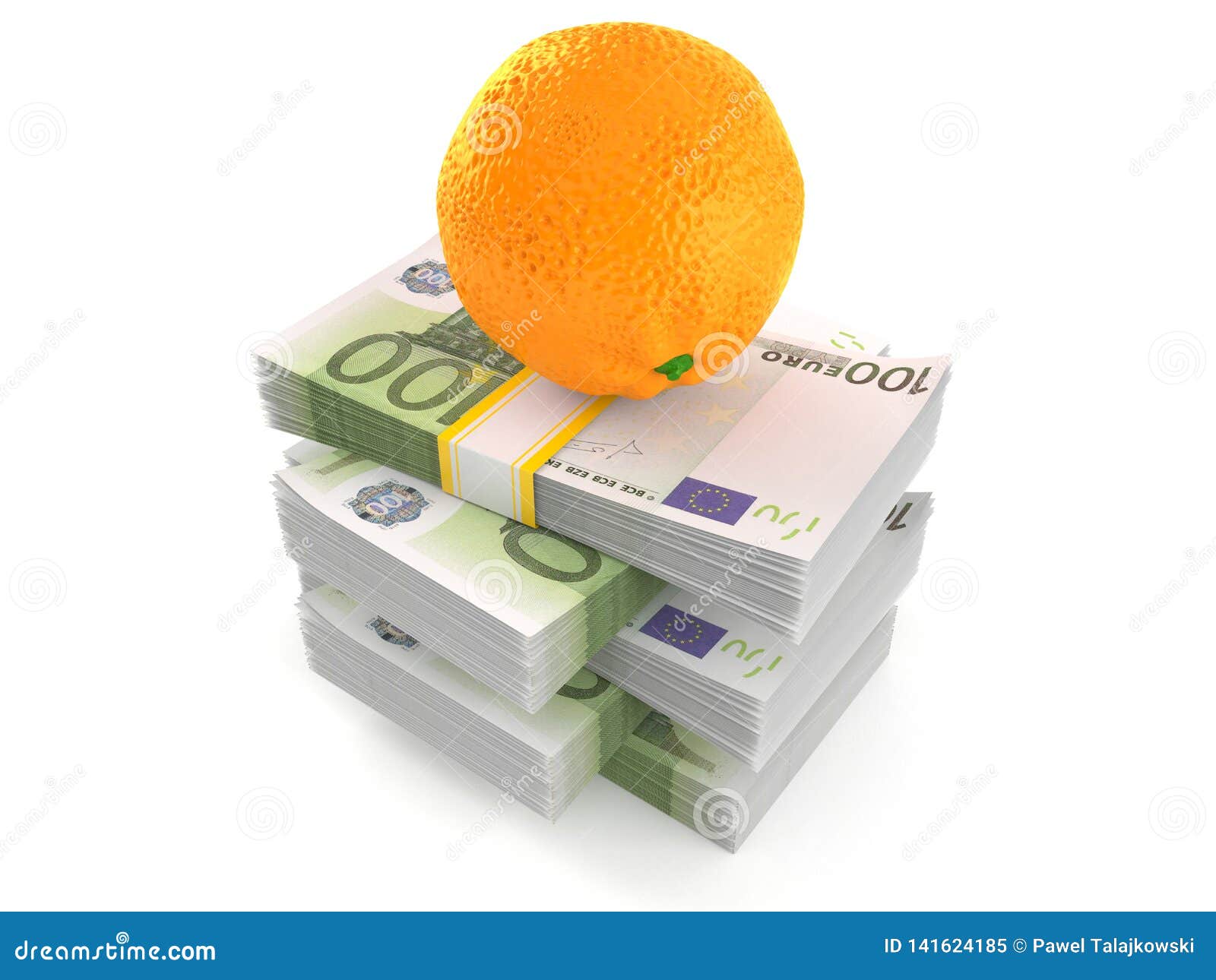 Orange on stack of money stock illustration. Illustration of european ...