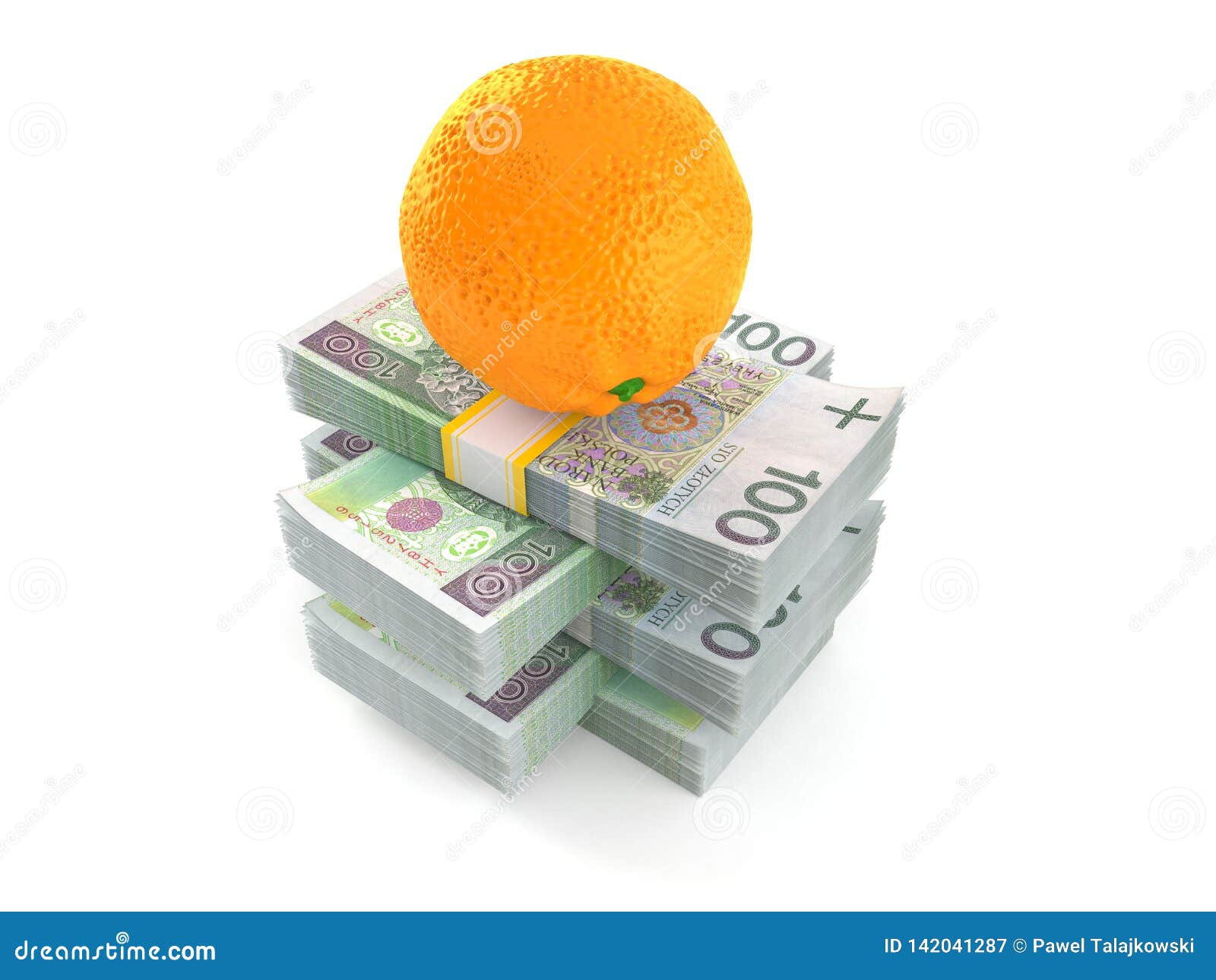 Orange on stack of money stock illustration. Illustration of background ...
