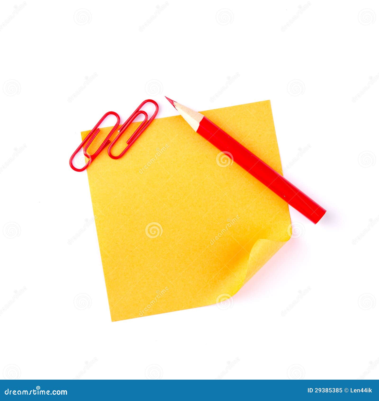 Orange Sticky Paper Note with Red Clips and Pencil Stock Image - Image ...