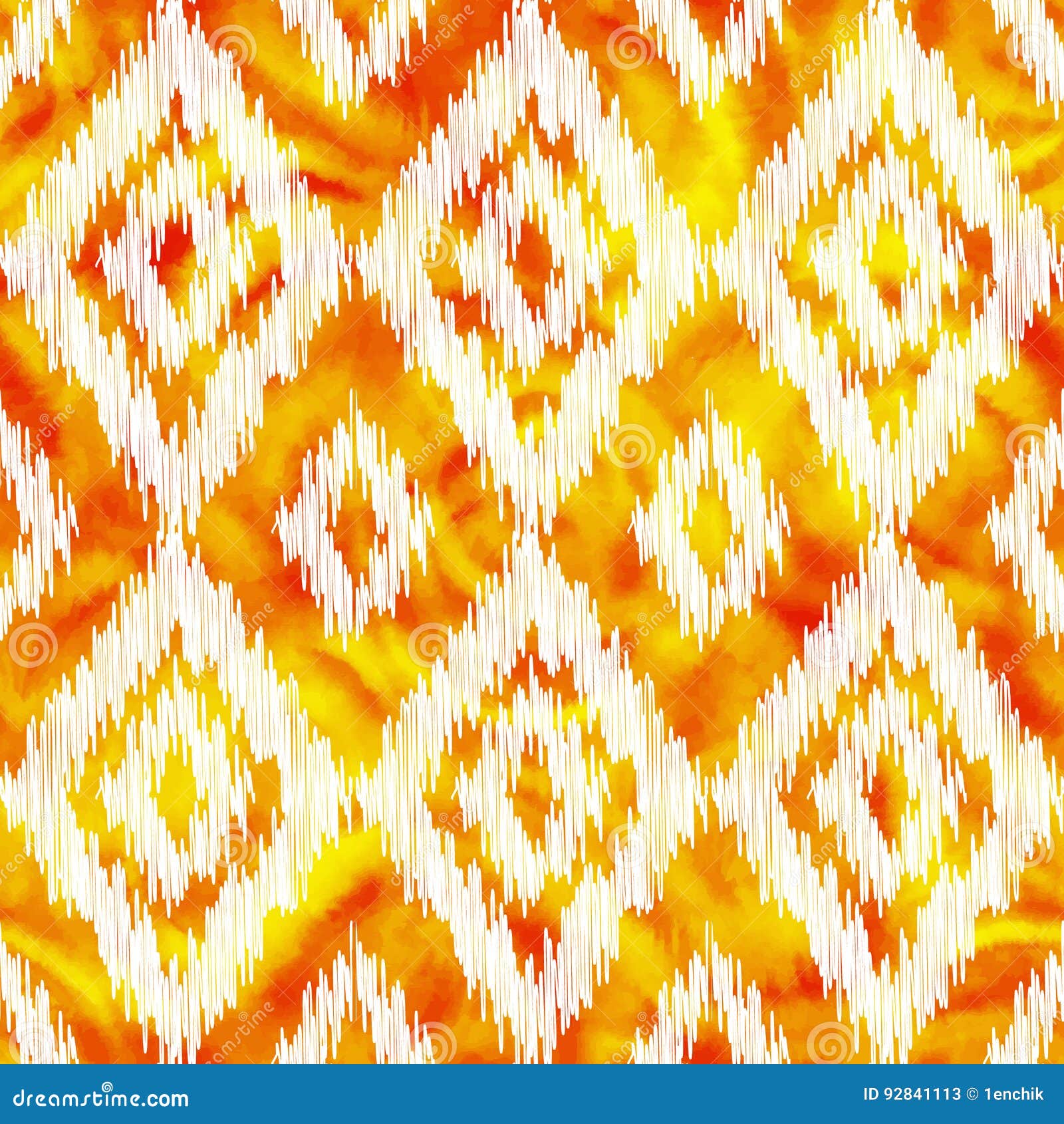 Orange Stitched Rhombus Ornament on Watercolor Vector Seamless Pattern ...