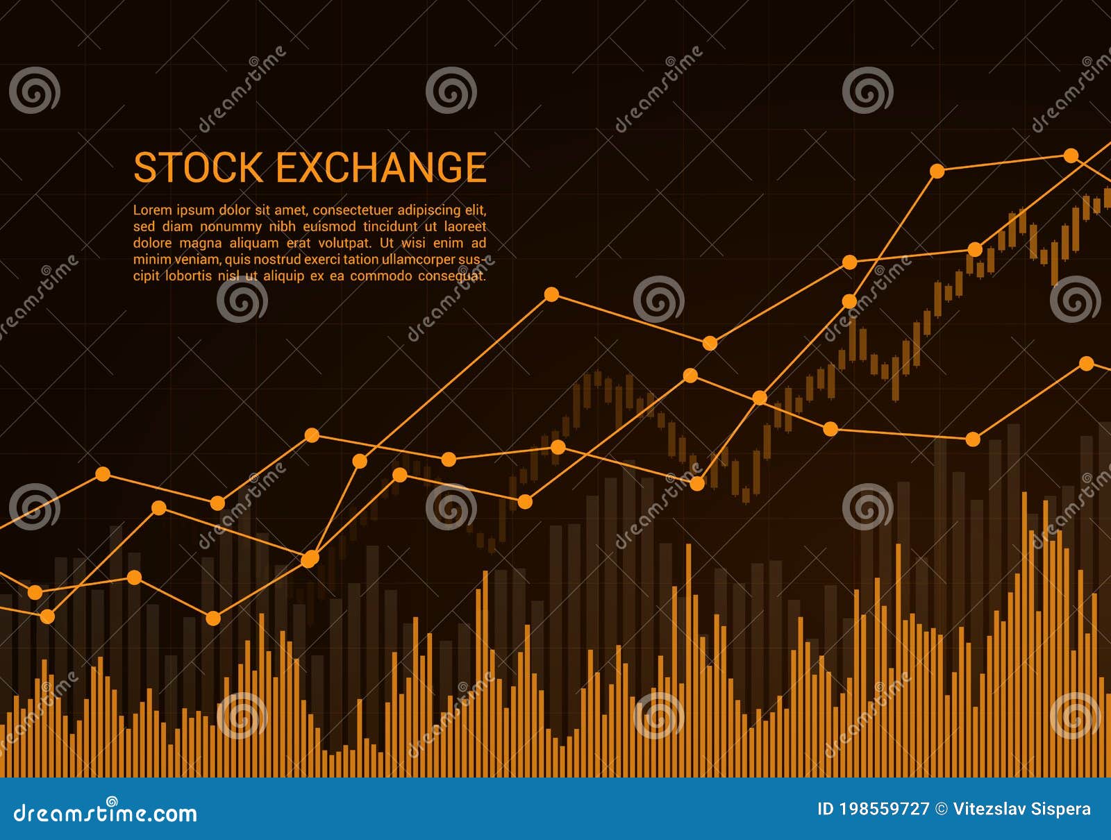 Orange Stock Market or Financial Candlestick Chart with Rising and ...