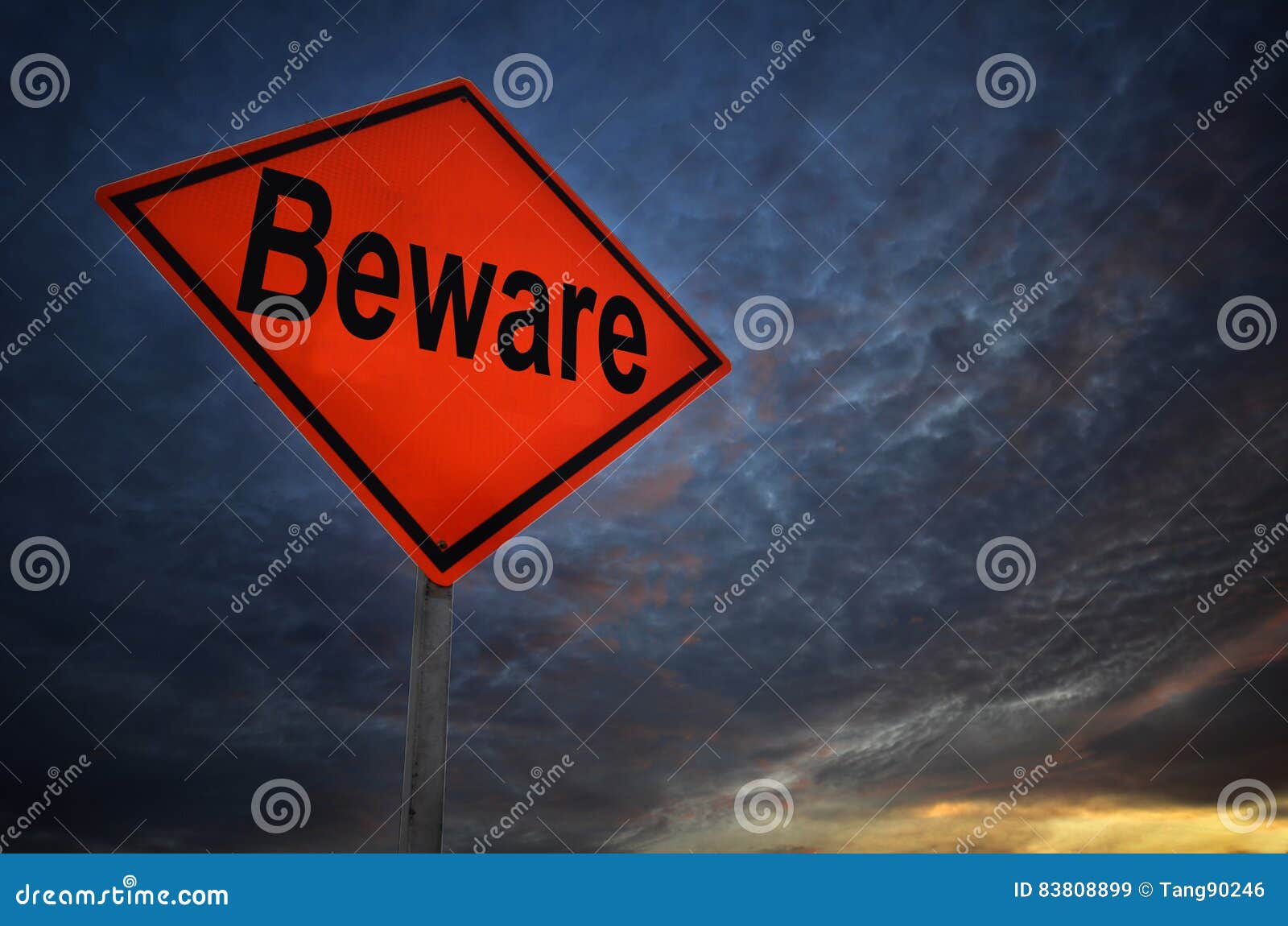 Orange Storm Road Sign of Beware Stock Image - Image of yellow ...