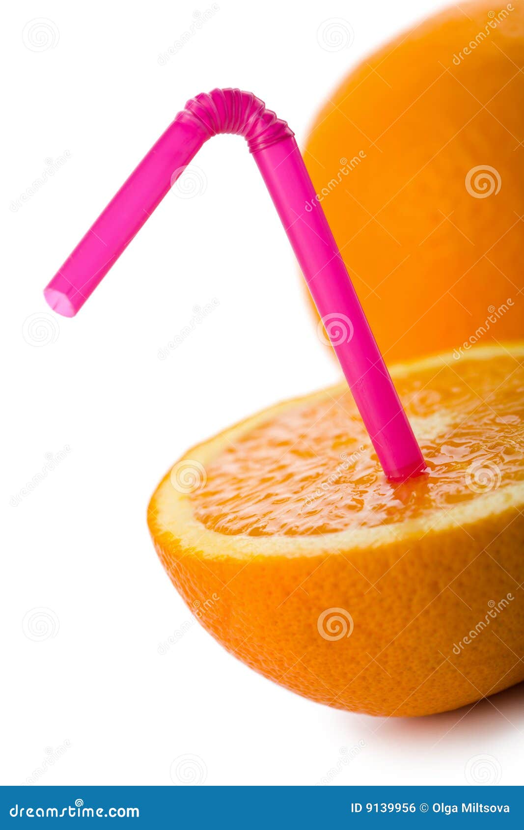 Orange with straw isolated stock photo. Image of dessert - 9139956
