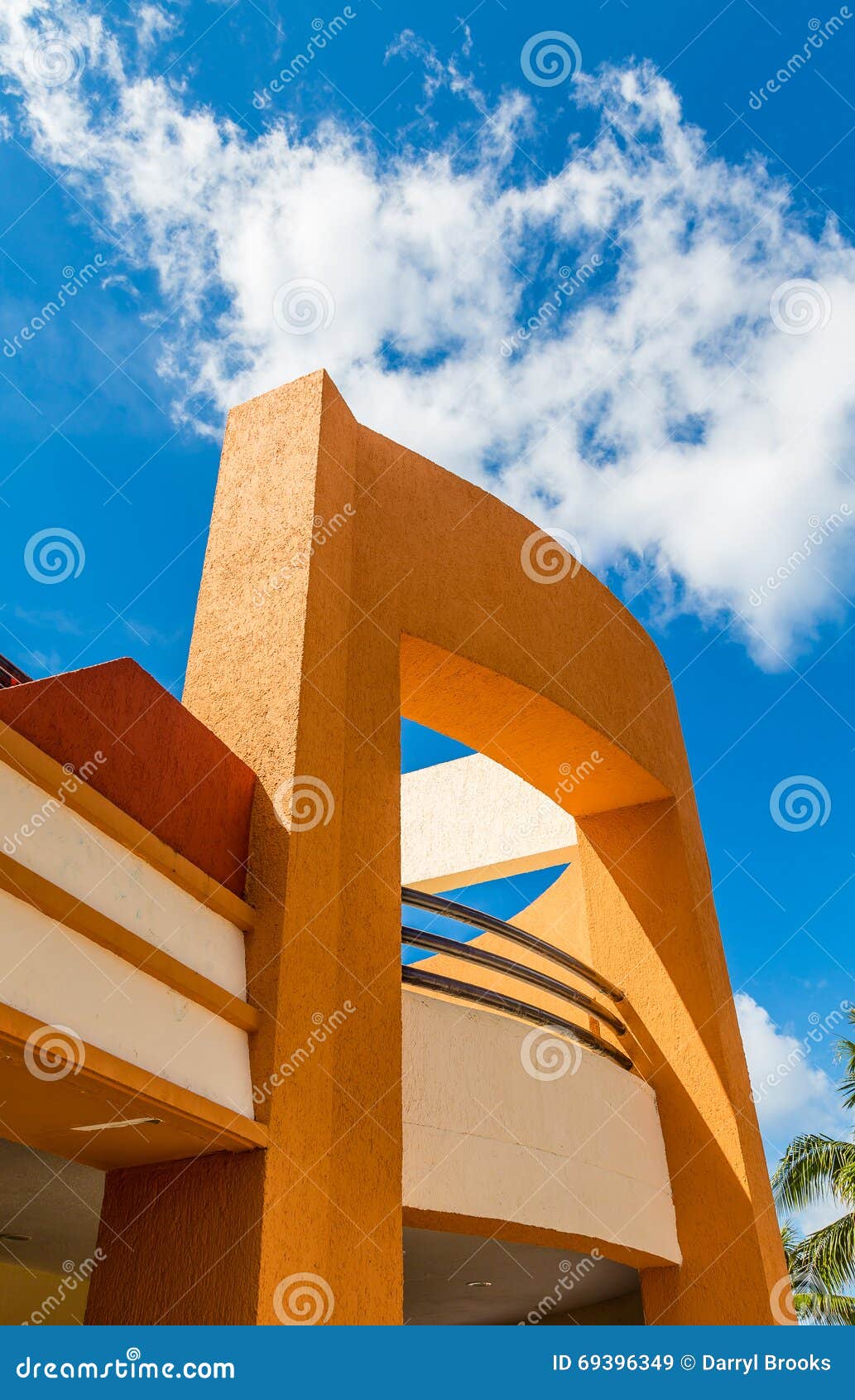 Orange Stucco Building With White Pillar Facade Stock Photography ...