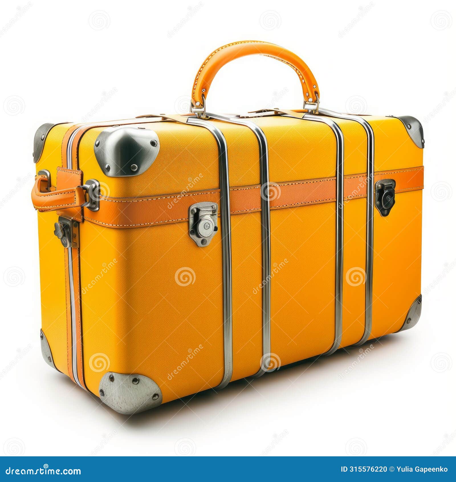 Orange Suitcase with Wheels on White Background Stock Photo - Image of ...