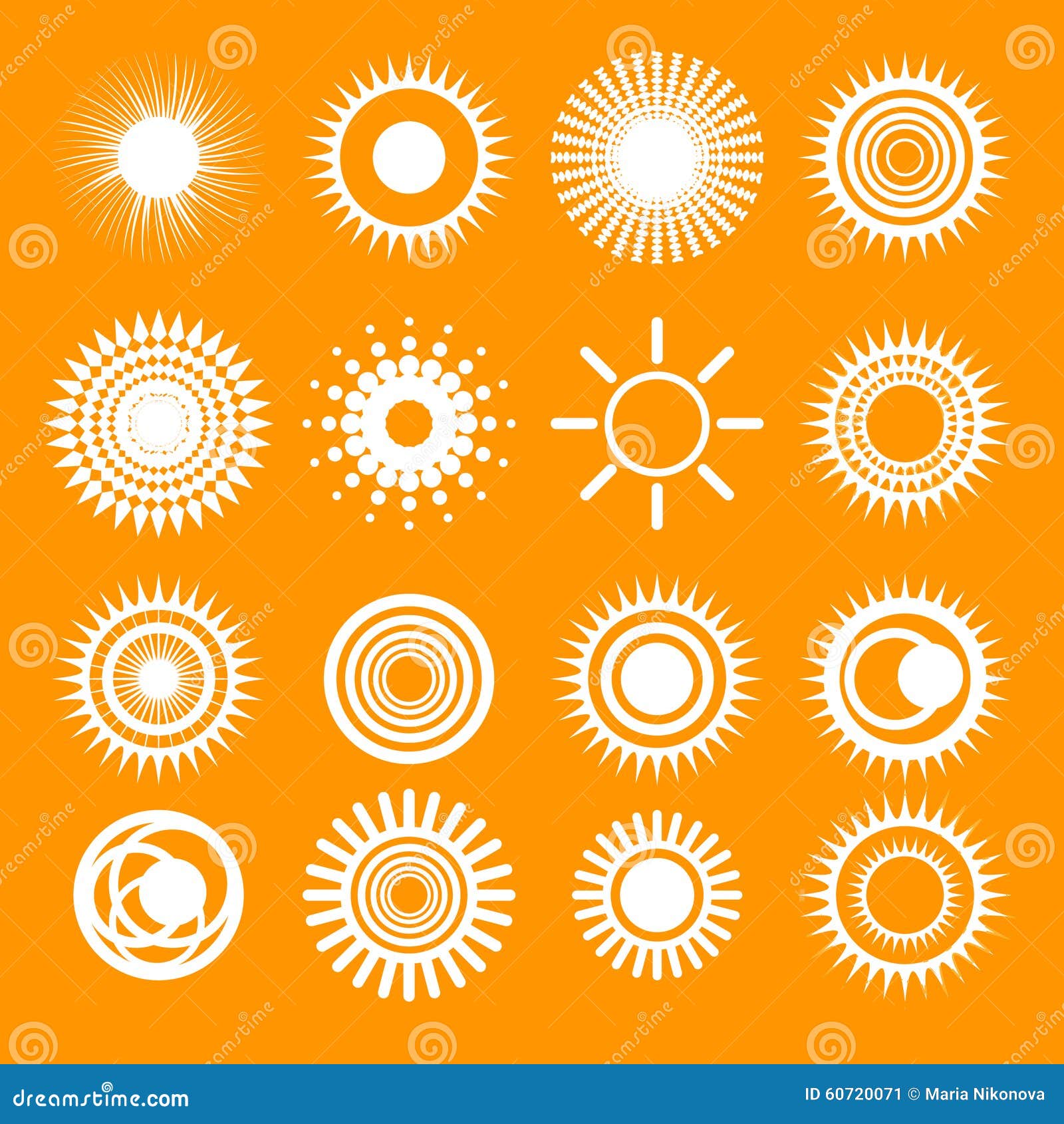 Orange Sun Collection Icons. Stock Vector - Illustration of light, heat ...