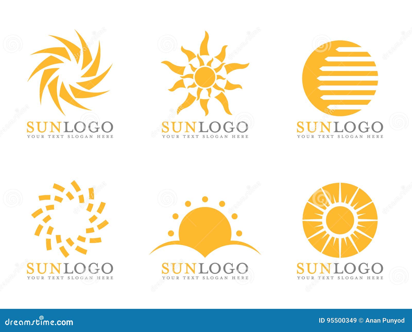 Orange Sun Logo Vector Art Set Design Stock Vector - Illustration of ...