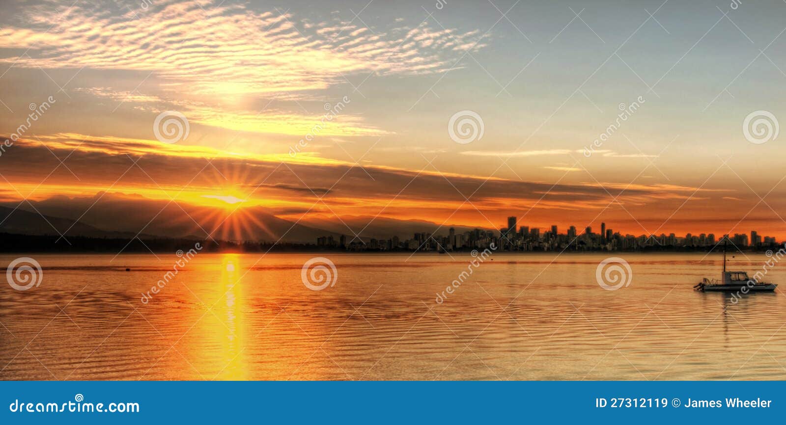 Orange Sunrise Over Vancouver Stock Image - Image of rocks, orange ...